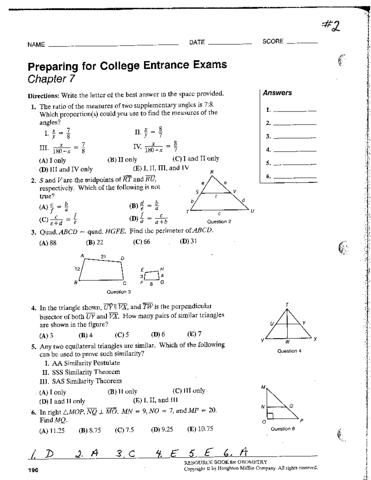 College Geometry Questions