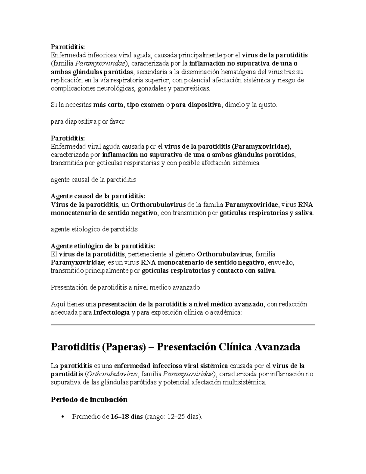 Parotiditis: Resumen Clínico y Diagnóstico (Infectología) - Studocu