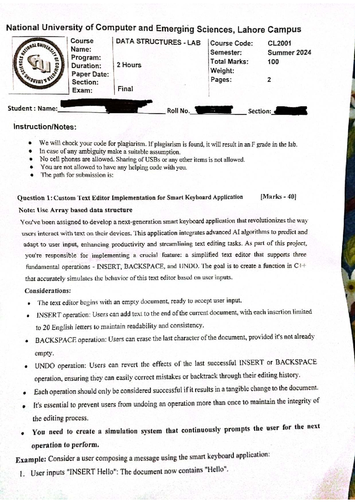 DS Lab Final Project: Smart Keyboard App Implementation CL2001 - Studocu