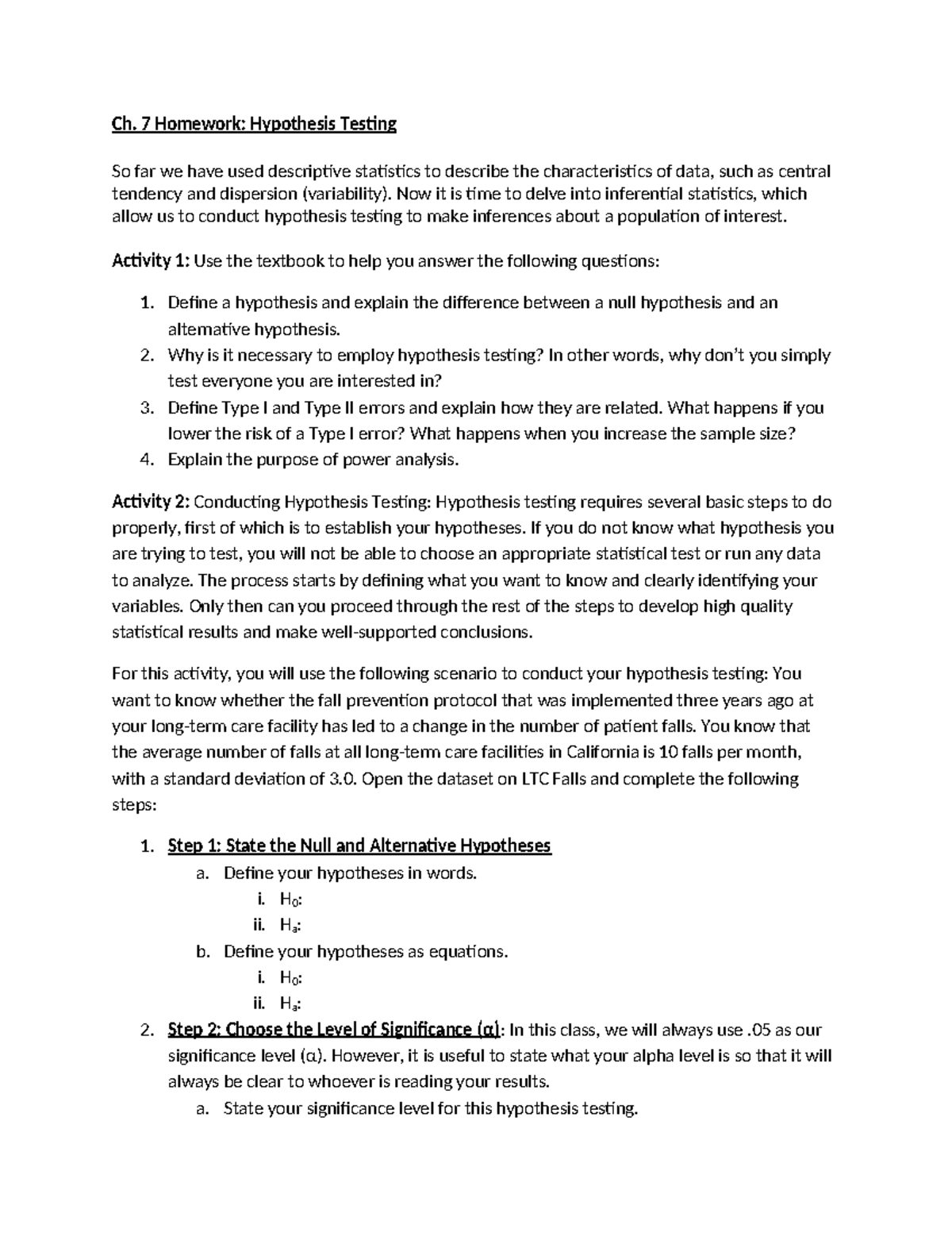Ch. 7 Homework - Hypothesis Testing - Ch. 7 Homework: Hypothesis ...