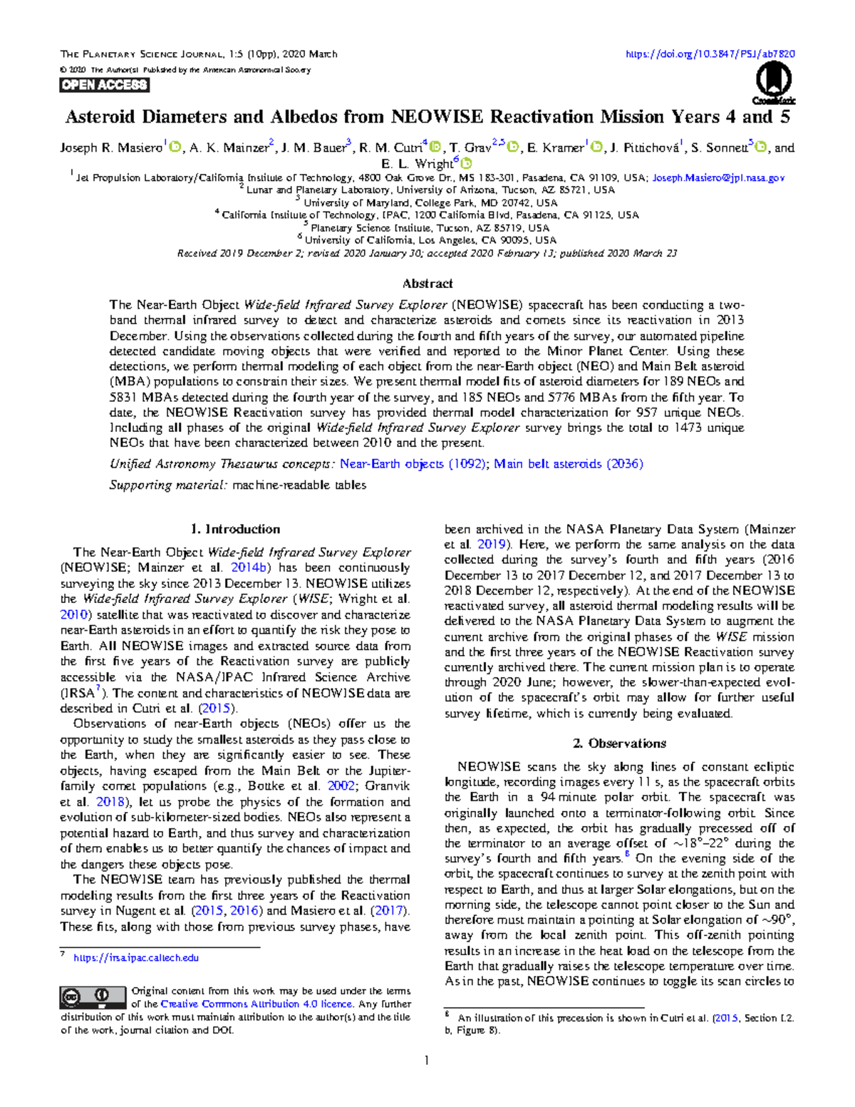 NEOWISE Reactivation Mission: Asteroid Diameters & Albedos Analysis ...