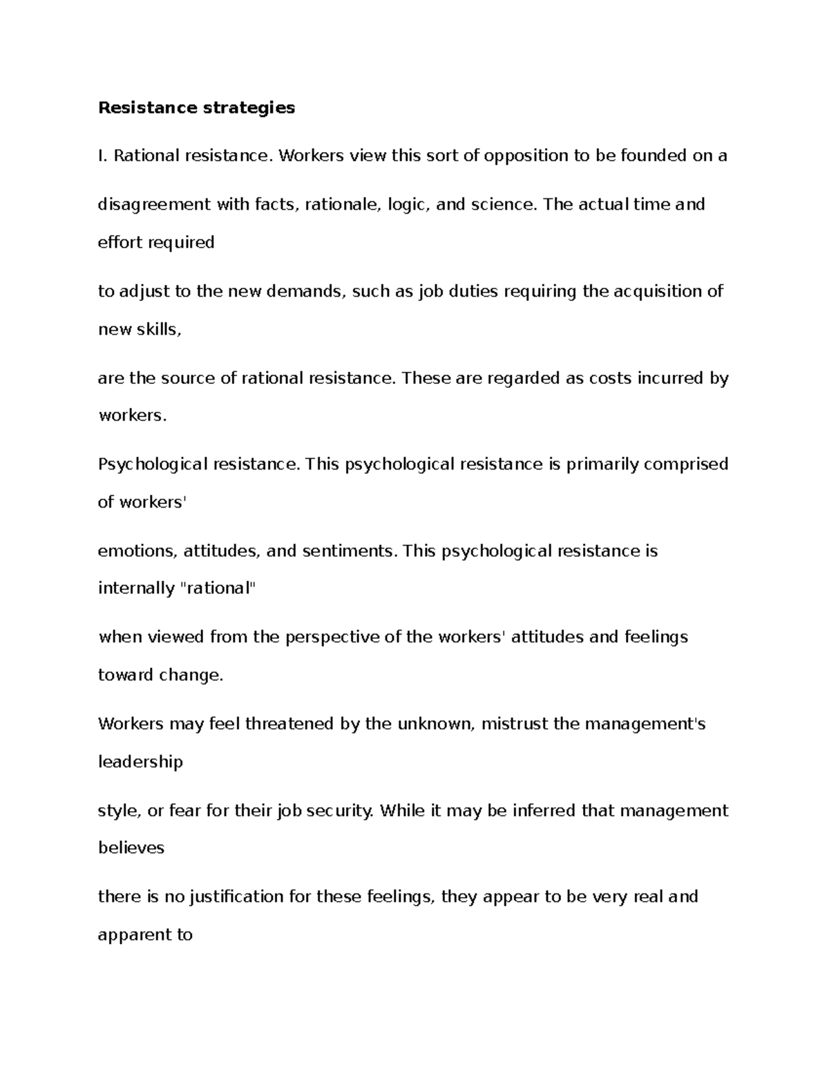 Resistance strategies - Rational resistance. Workers view this sort of ...