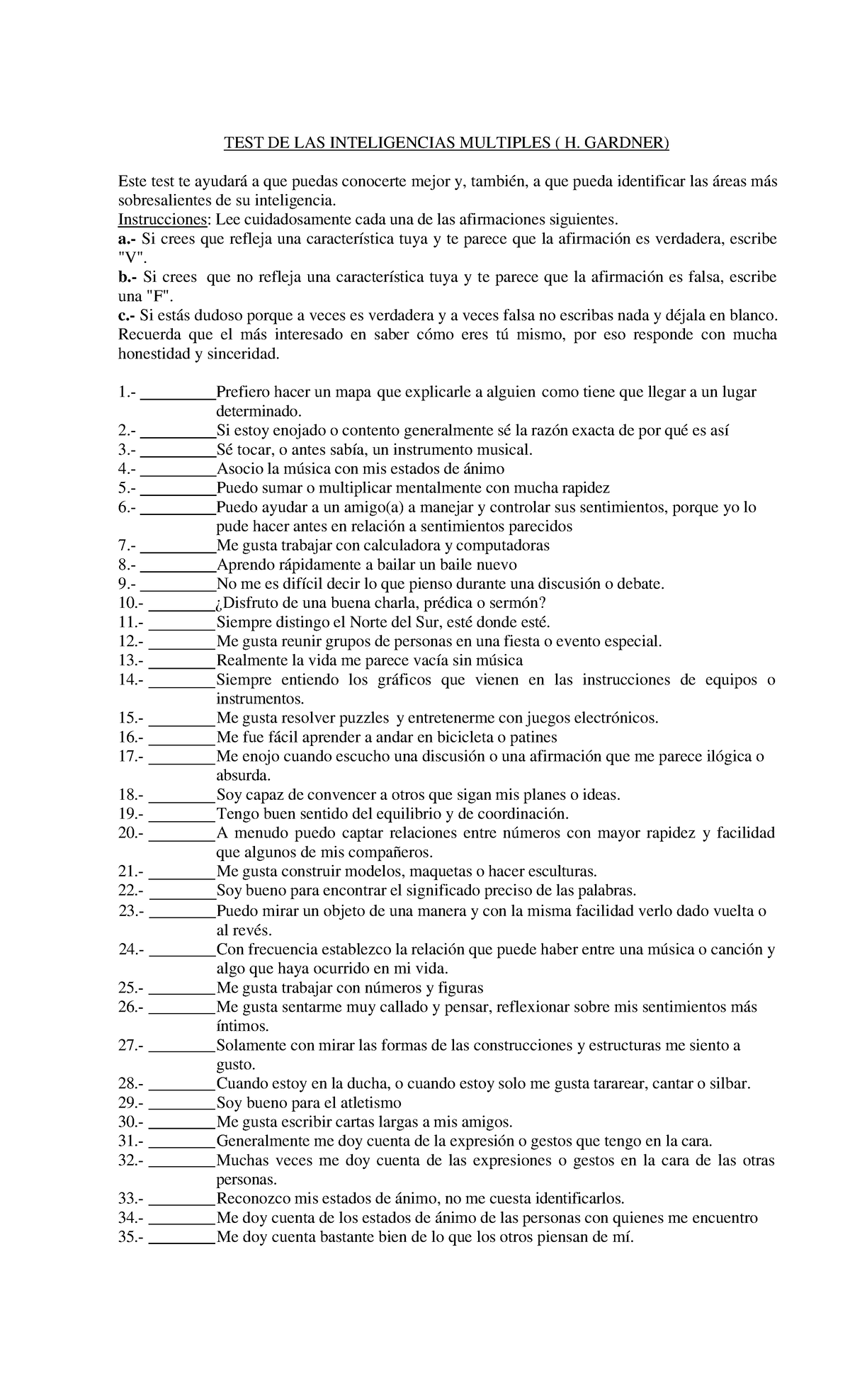 Test de inteligencias múltiples según Howard Gardner - Autoevaluación ...