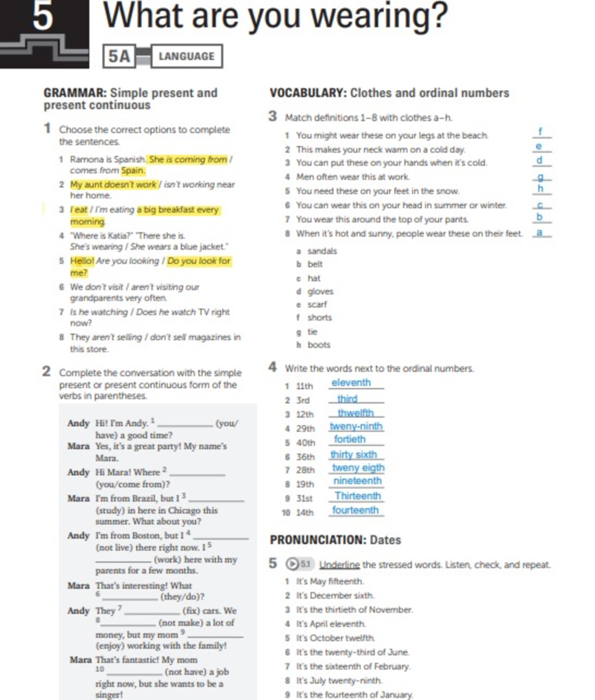 Tarea inglés. 4 - 5 What are you wearing? 5A LANGUAGE GRAMMAR: Simple ...