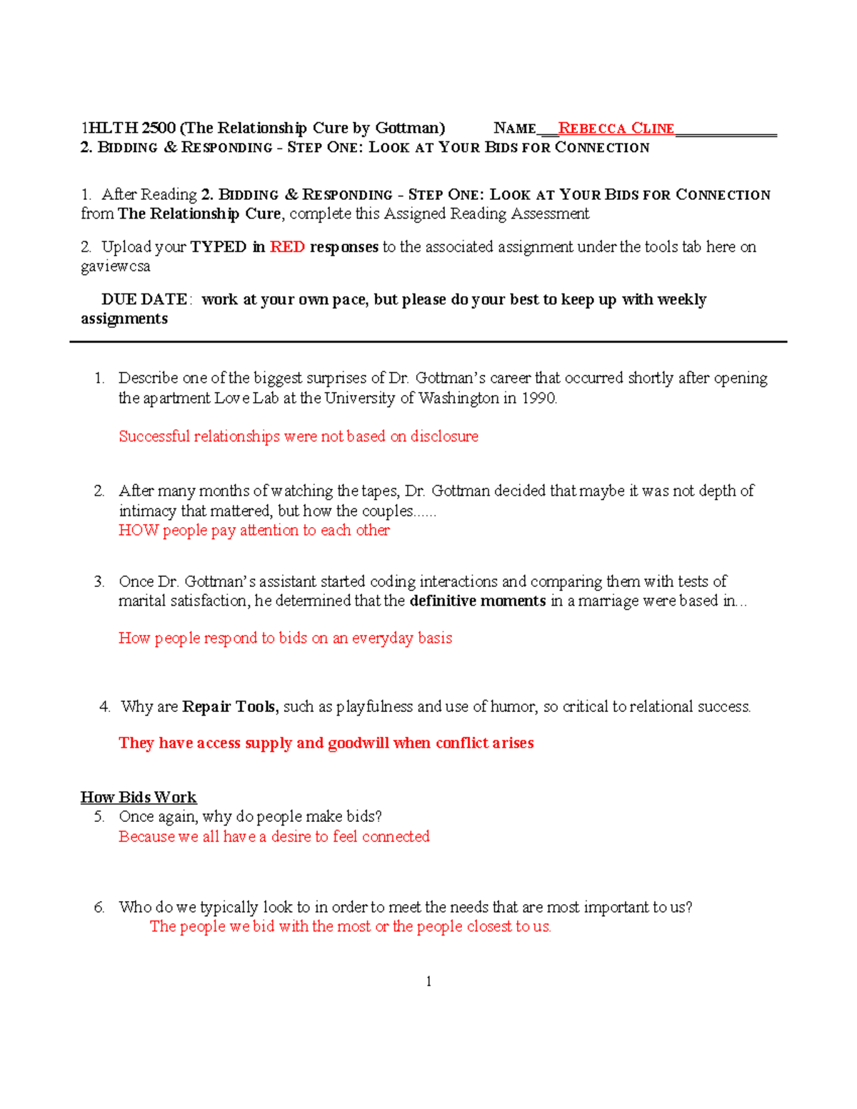 HLTH 2500 - Assessment on Bidding & Responding from The Relationship ...
