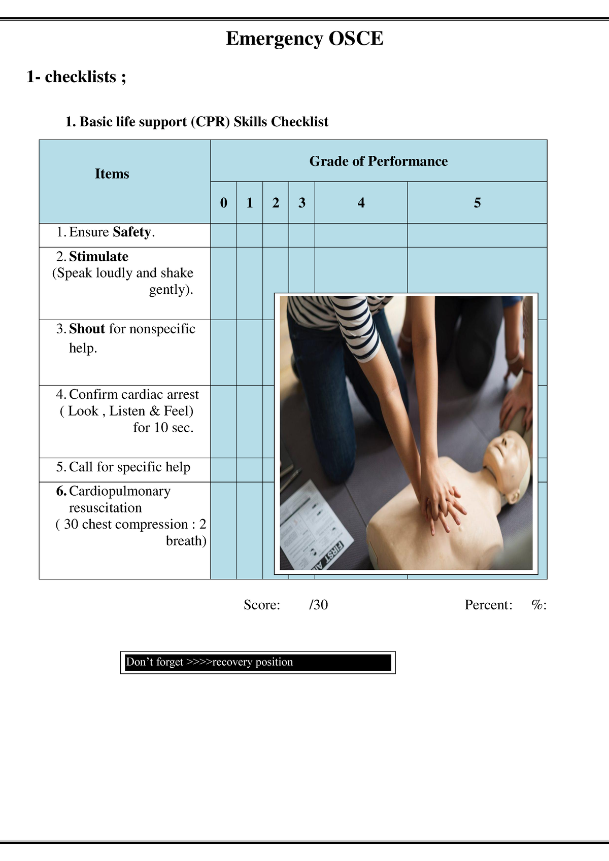 Emergency OSCE Checklists: BLS, Intubation & CPR Skills Guide - Studocu