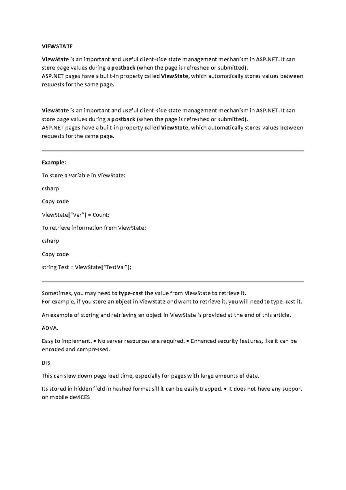 AWD Unit 3 - Understanding ViewState in Advanced Web Development - Studocu