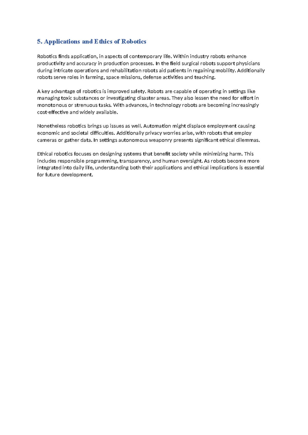 5. Applications and Ethics of Robotics in Contemporary Life - Studocu
