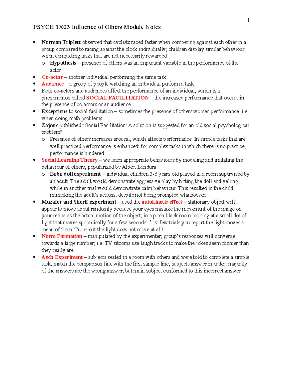 Psych 1X03 Final Notes on Social Influence and Group Dynamics - Studocu