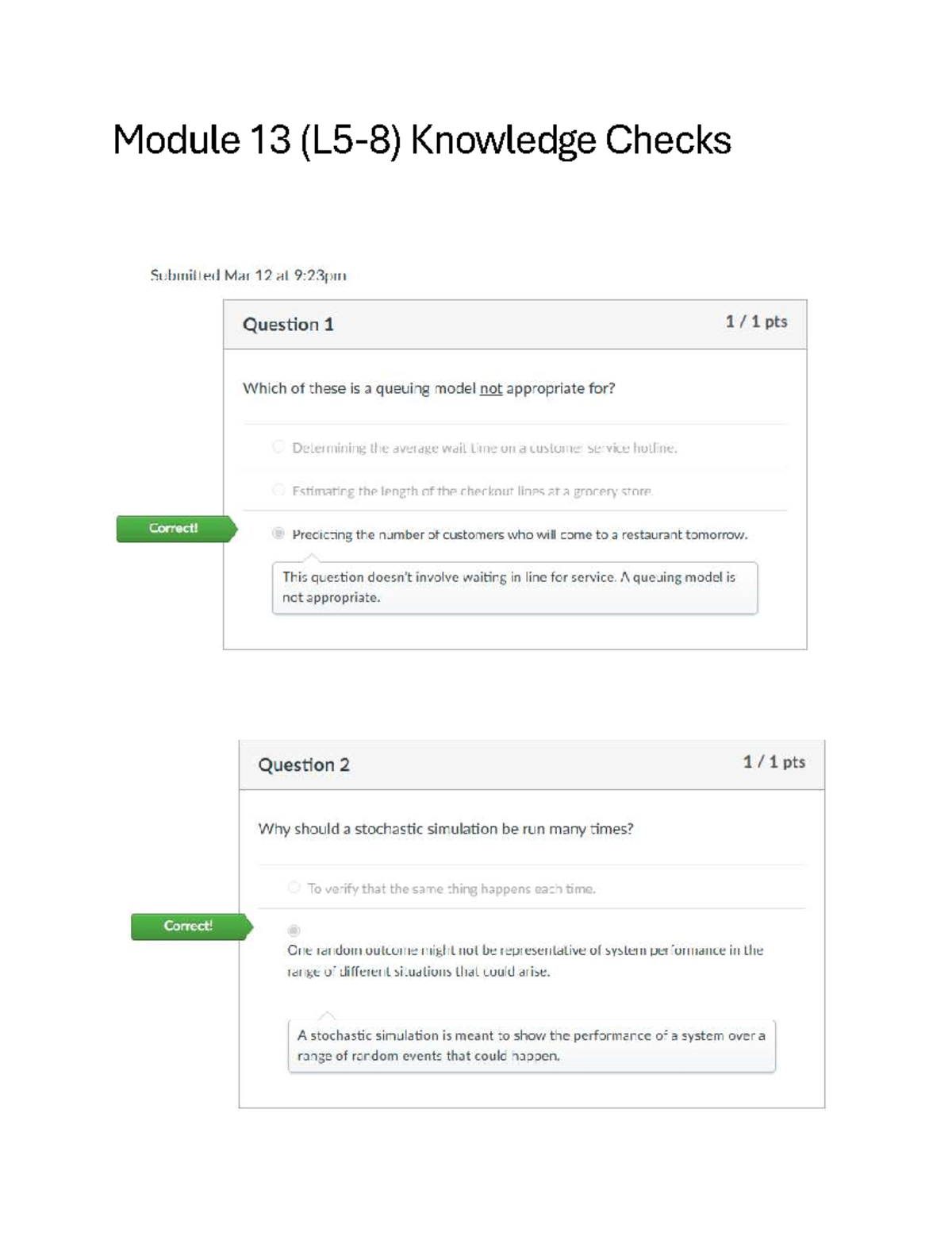 Module 13 Knowledge Checks - Queuing Models & Simulations Insights ...