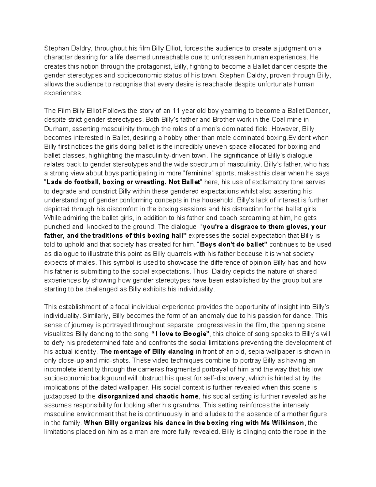 Billy Elliot Essay: Exploring Gender Roles and Socioeconomic Struggles ...