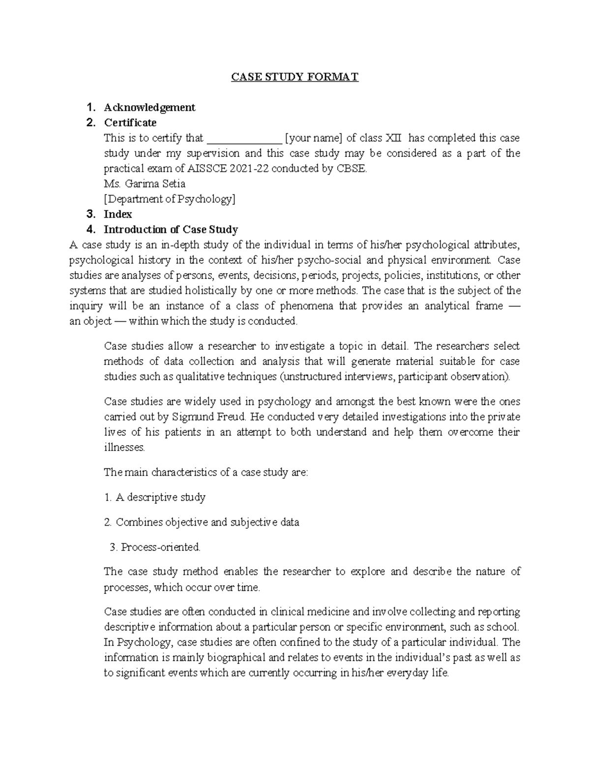 Class XII Psychology Case Study Guidelines and Insights - Studocu