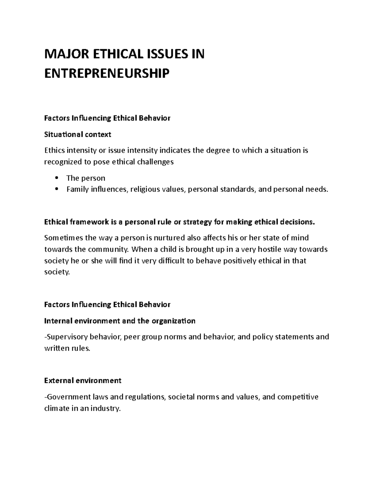 Major Ethical Issues IN Entrepreneurship - MAJOR ETHICAL ISSUES IN ...