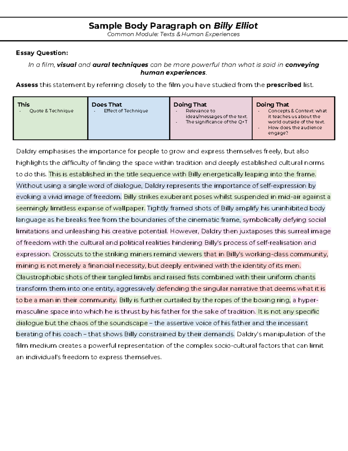 Billy Elliot: Analyzing Visual and Aural Techniques in Human ...