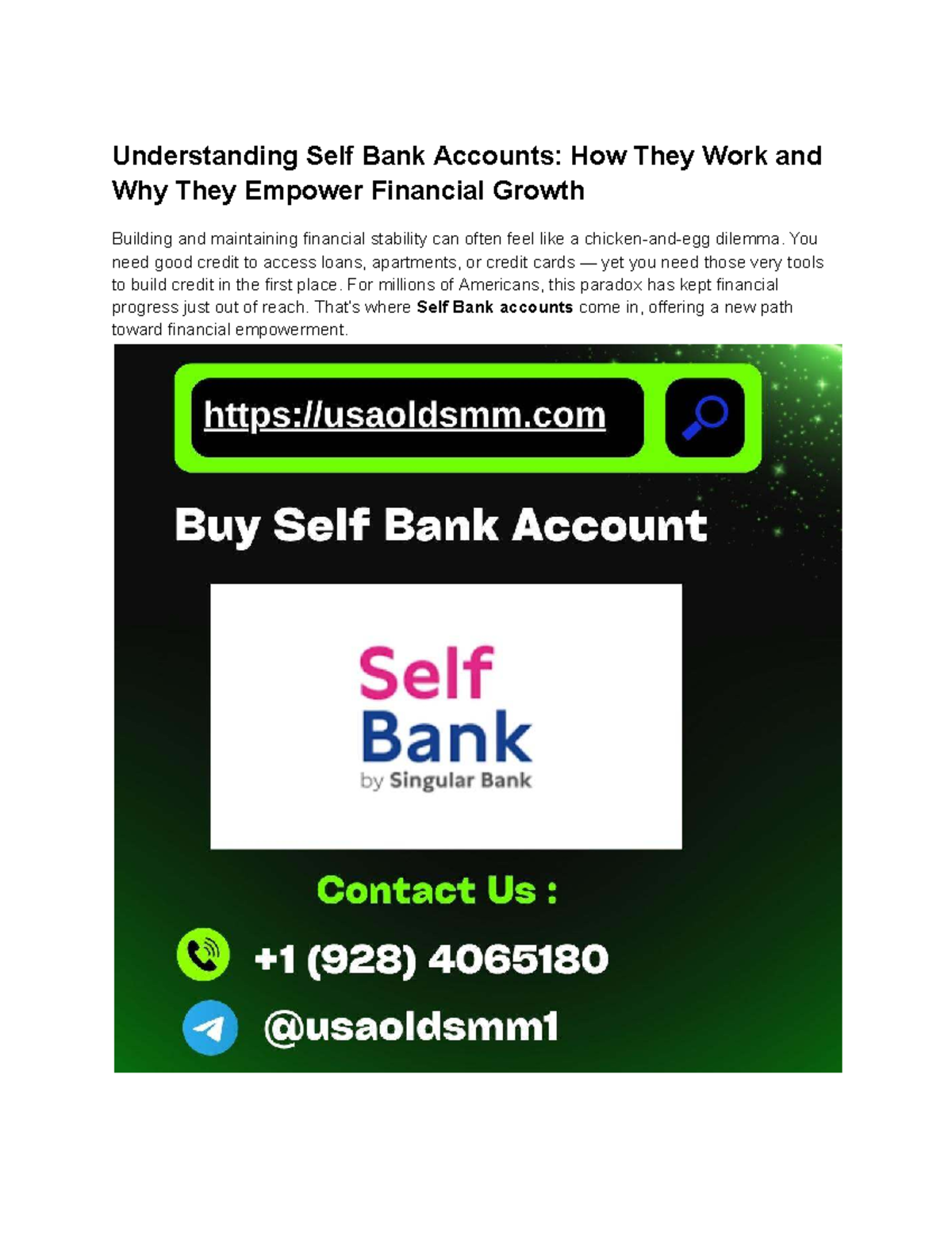 Self Bank Account: Empowering Financial Growth and Stability - Studocu