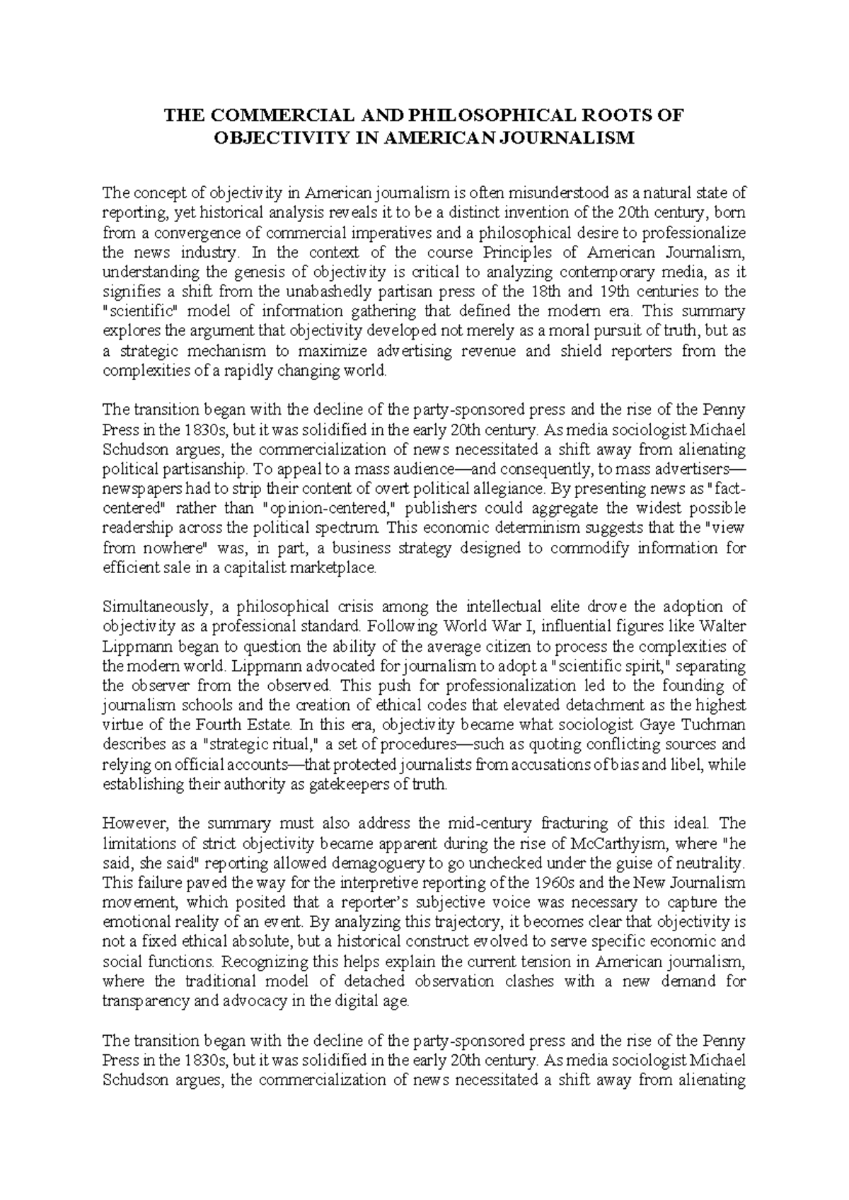 Principles of American Journalism: The Roots of Objectivity - Studocu