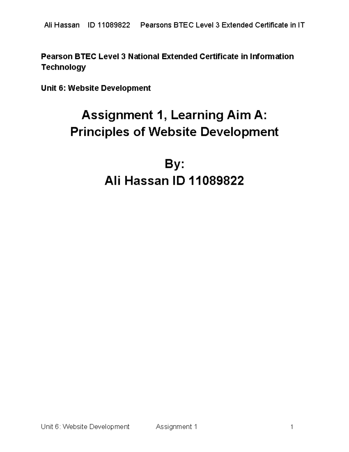 Unit 6 - Assignment 1: Website Development Principles Analysis by Ali ...