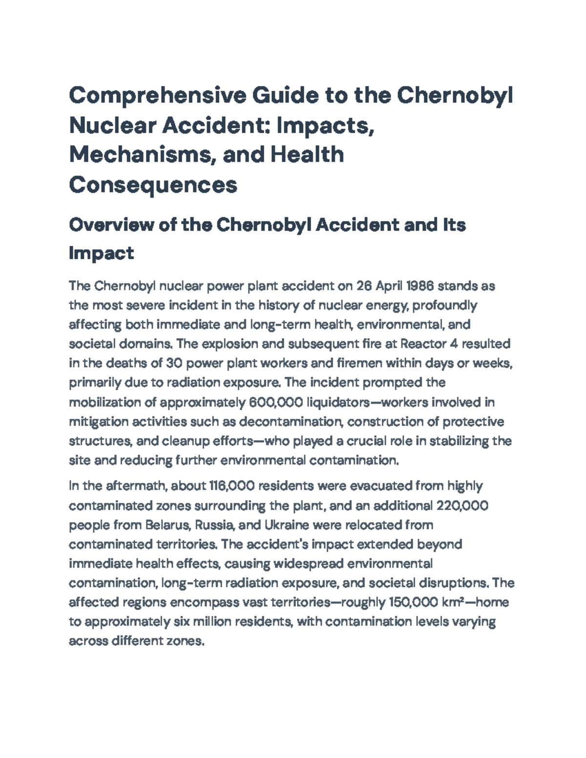 Comprehensive Analysis of the Chernobyl Nuclear Accident: Impacts ...
