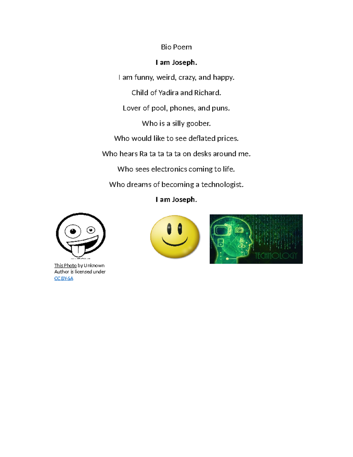 All About Me Poem - skibidi hawk tuah - Bio Poem I am Joseph. I am ...