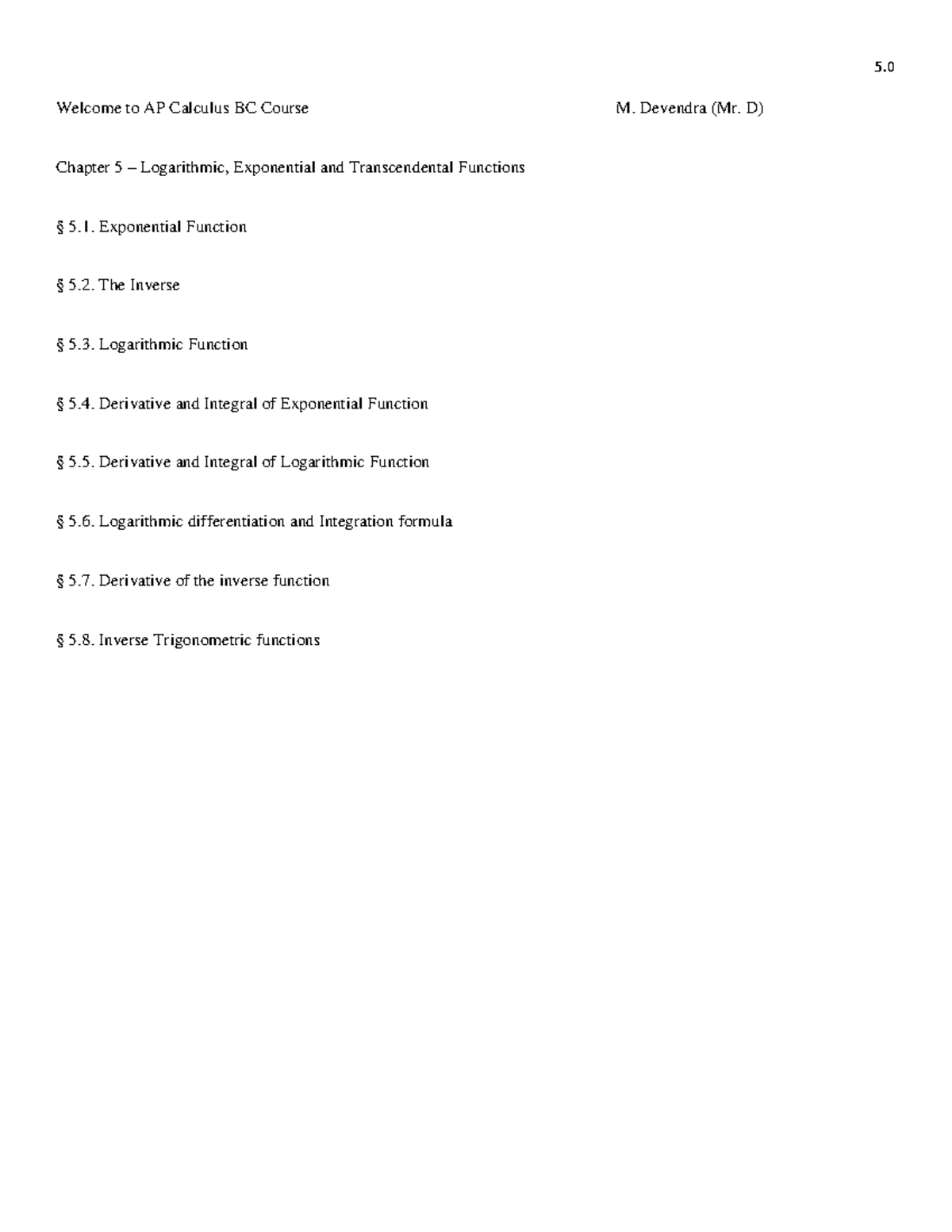 AP Calculus BC Chapter 5: Logarithmic & Exponential Functions - Studocu