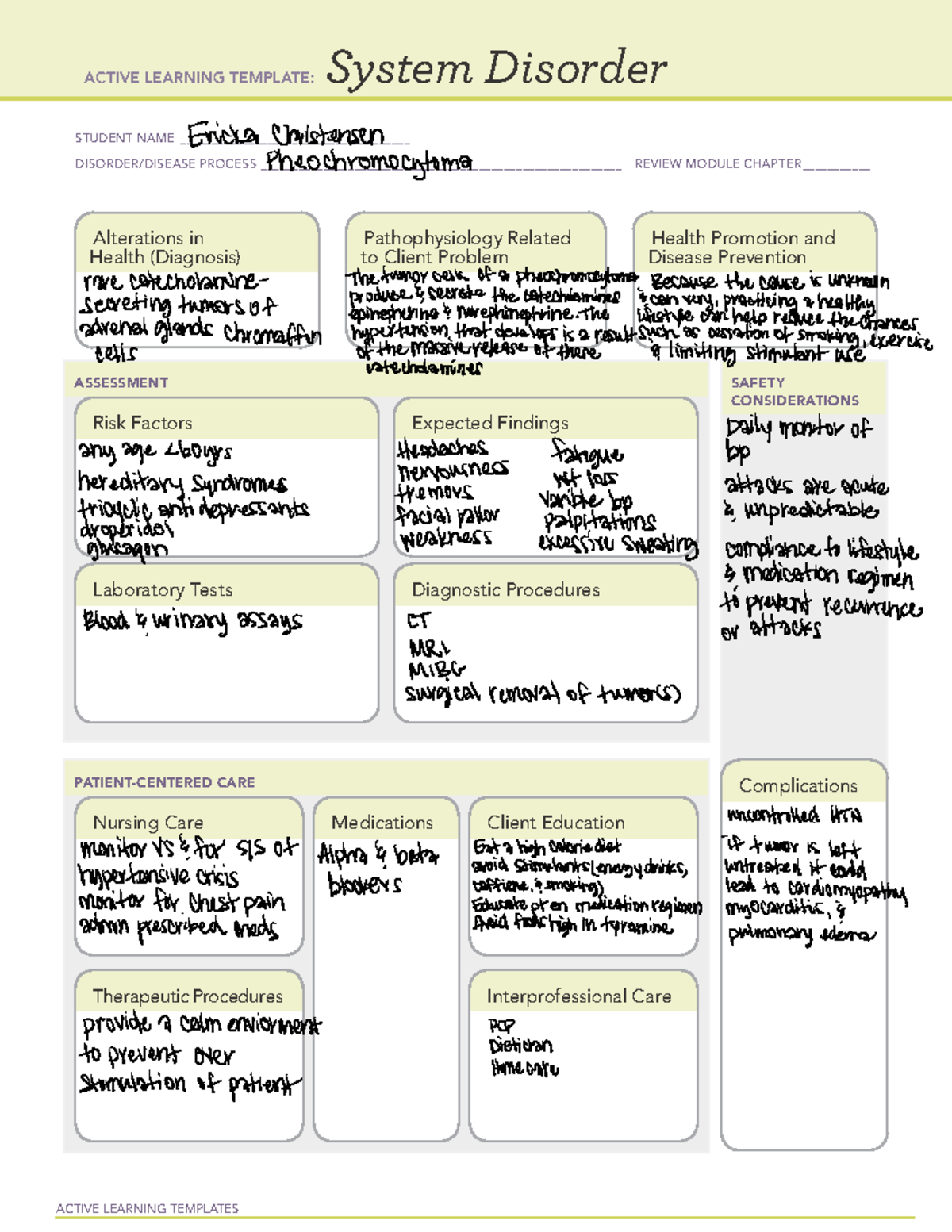 Active Learning Template: System Disorder - Pheochromocytoma & DKA ...