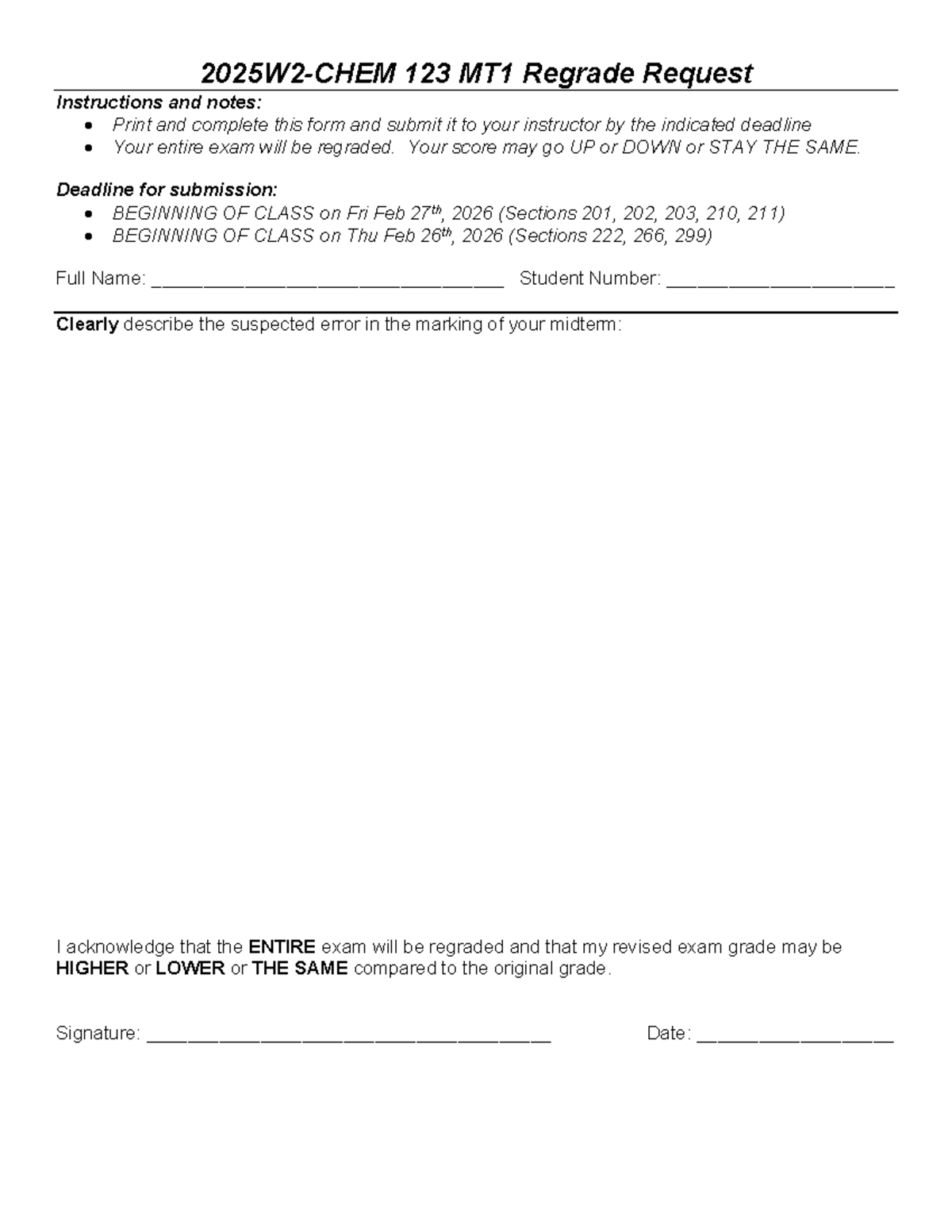 2025W2-CHEM123 MT1 Regrade Request Instructions - Studocu