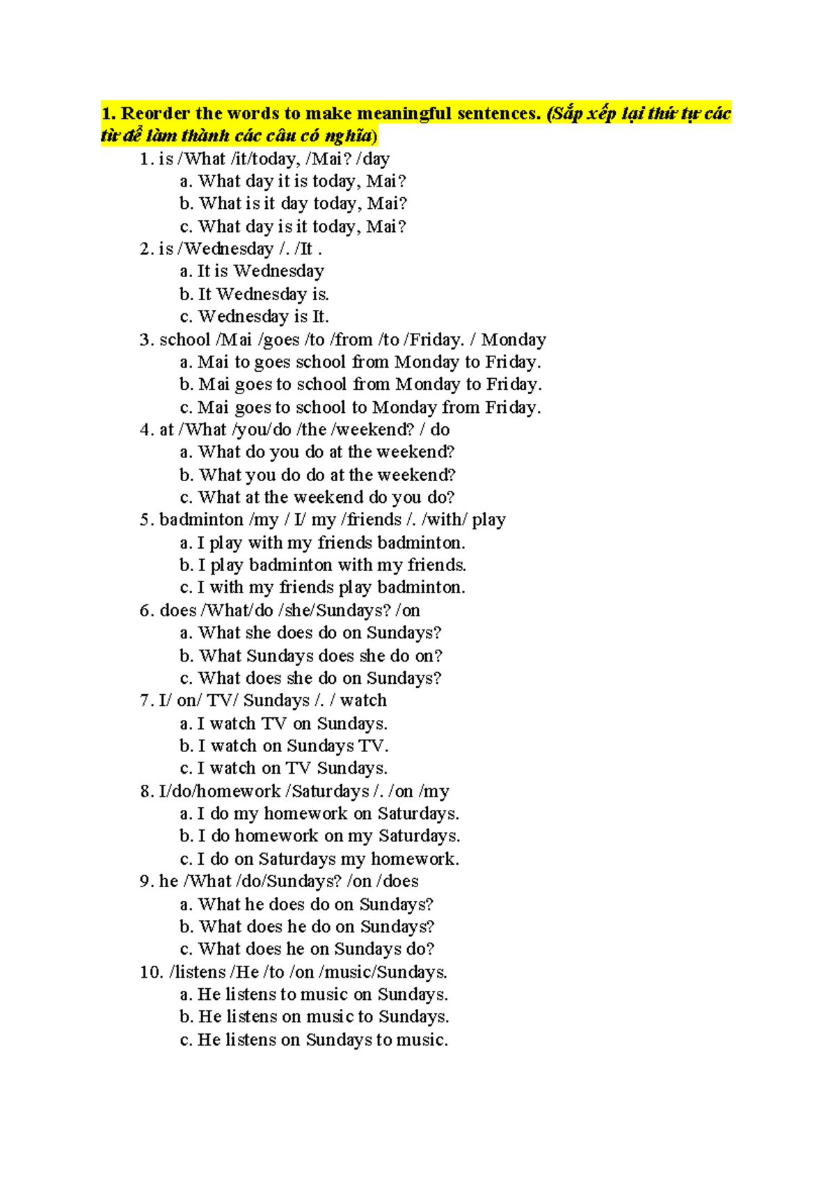 Unit 3 Exercises: Sentence Reordering & Fill-in-the-Blank (14072025 ...
