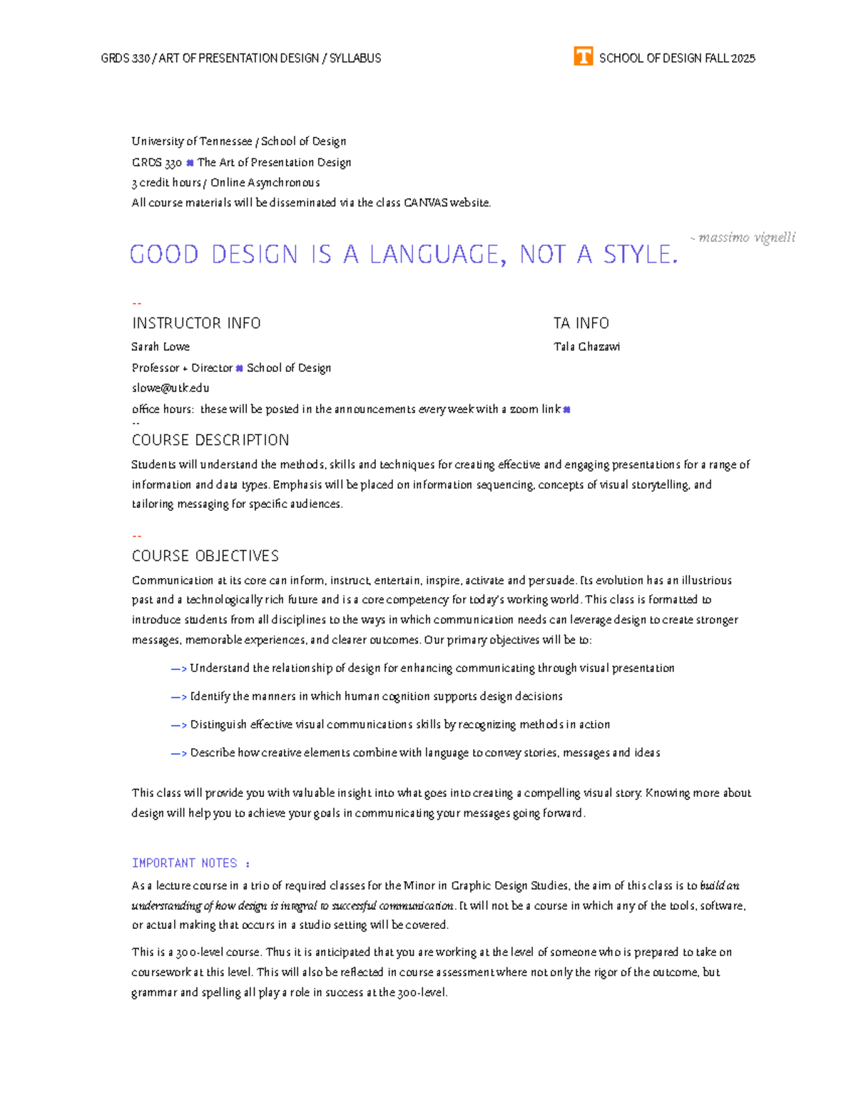 GRDS 330 Syllabus: The Art of Presentation Design - Fall 2025 - Studocu