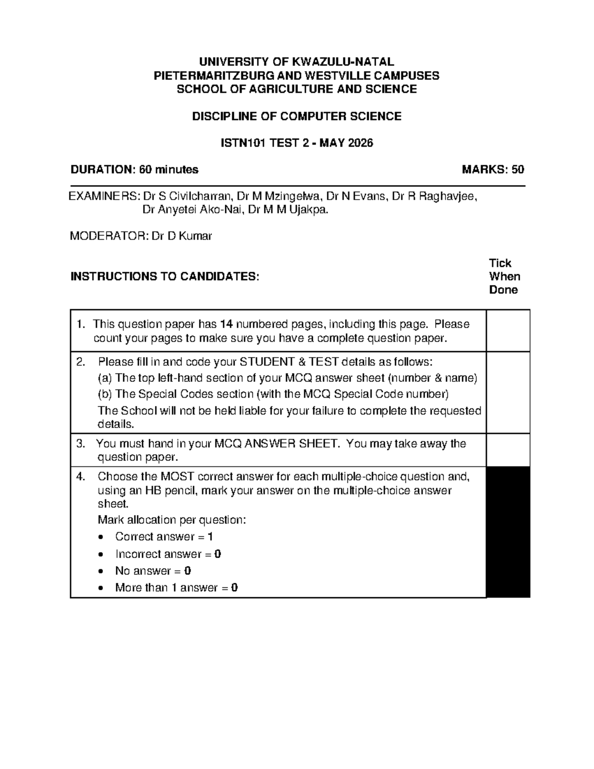 ISTN101 Test 2 May 2026 - University of Pietermaritzburg - Studocu
