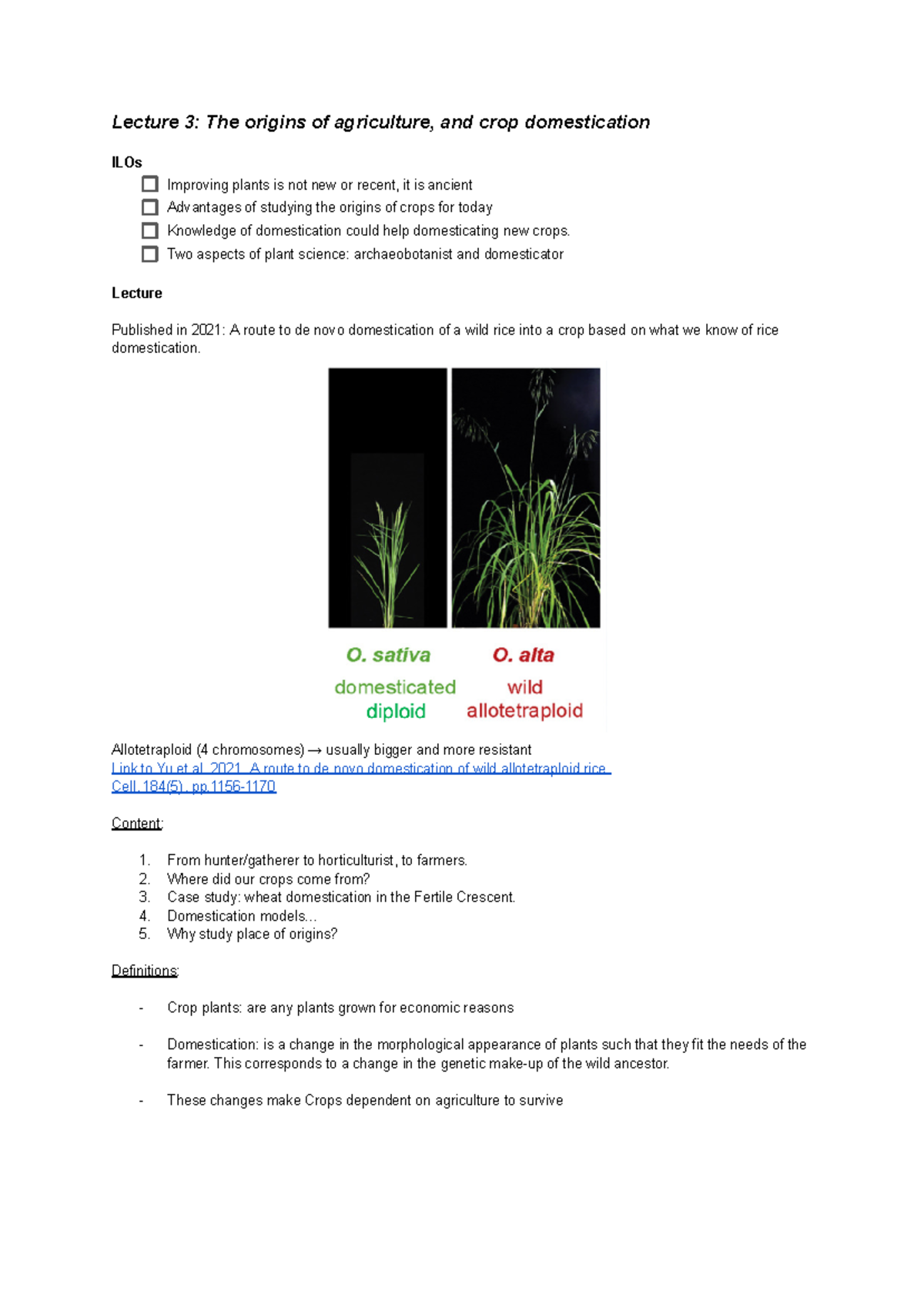 Lecture 3: Origins of Agriculture & Crop Domestication Insights - Studocu