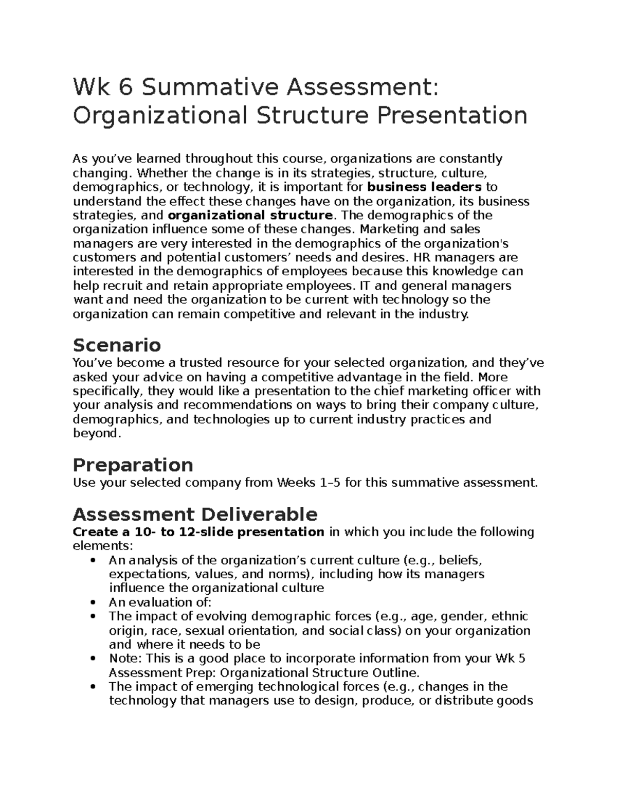 Wk 6 Summative Assessment: Org Structure Presentation & Analysis - Studocu
