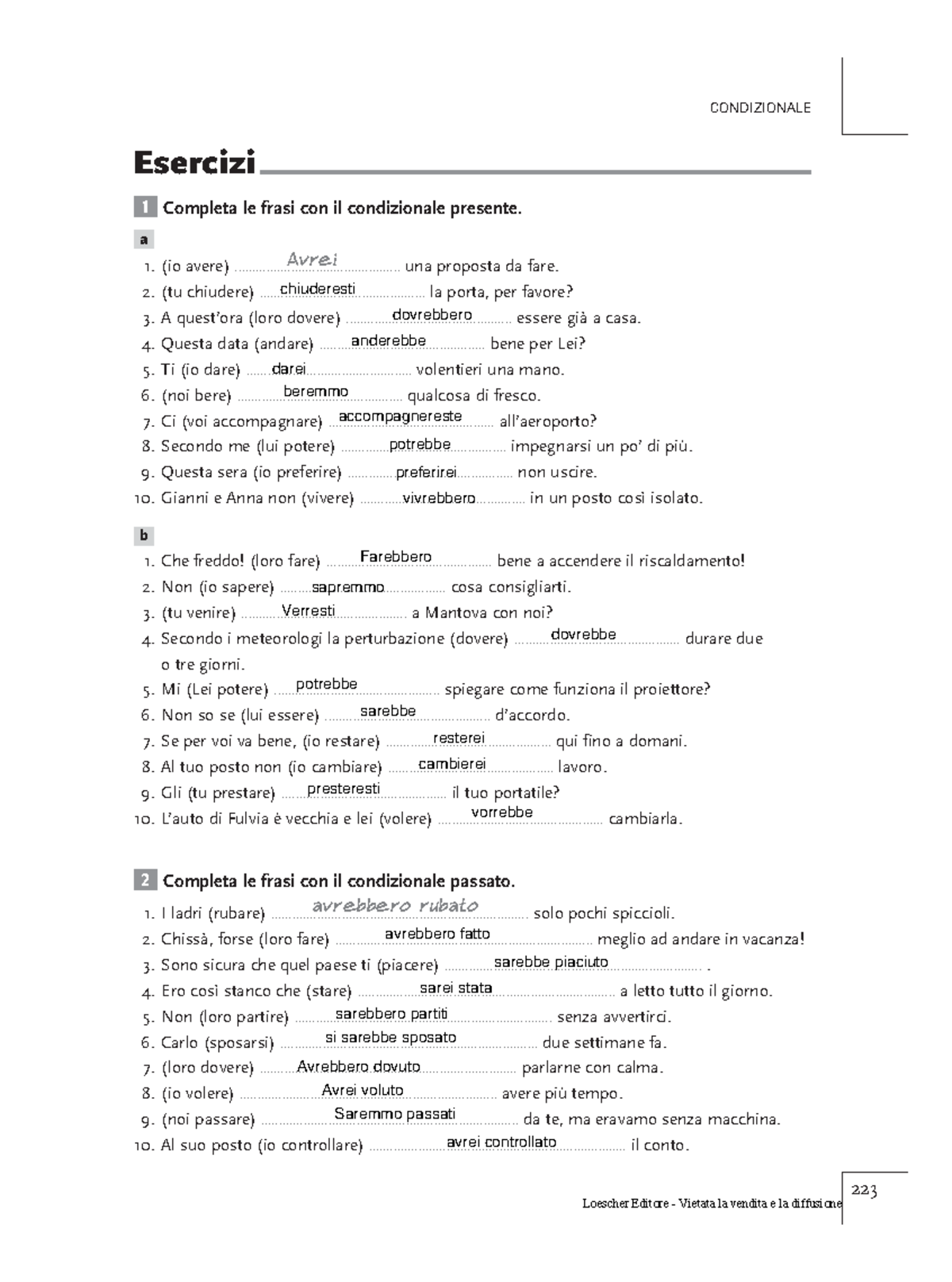 Esercizi sul Condizionale - Grammatica e Verbi (Italiano 223) - Studocu