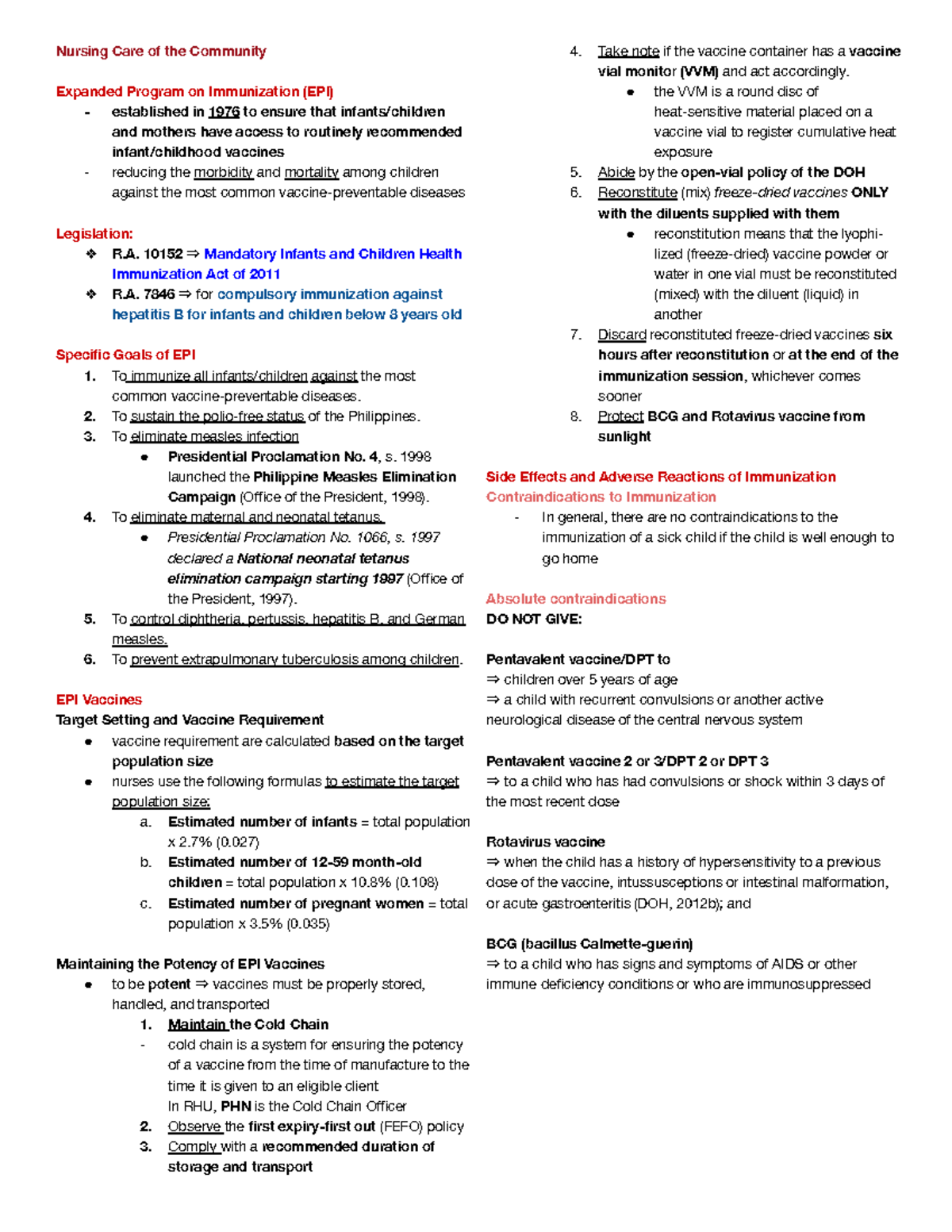 CHN Nursing Care: Expanded Program on Immunization Overview - Studocu