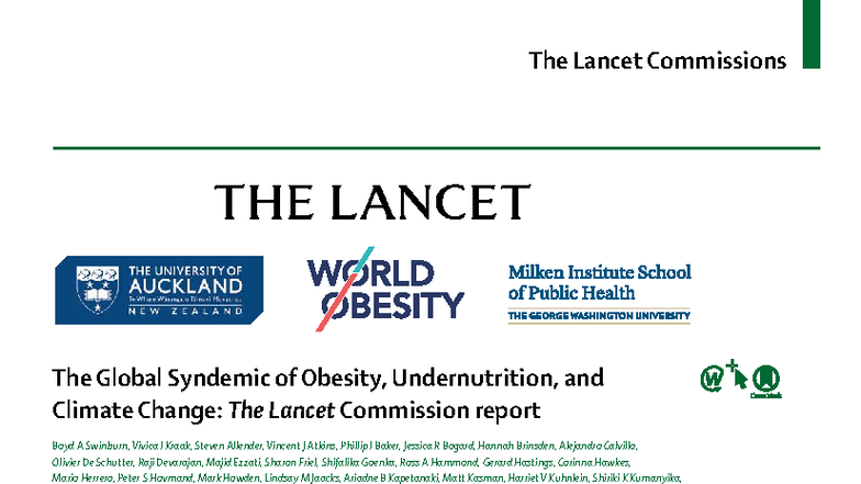 The Lancet Commission Report on The Global Syndemic: Obesity ...