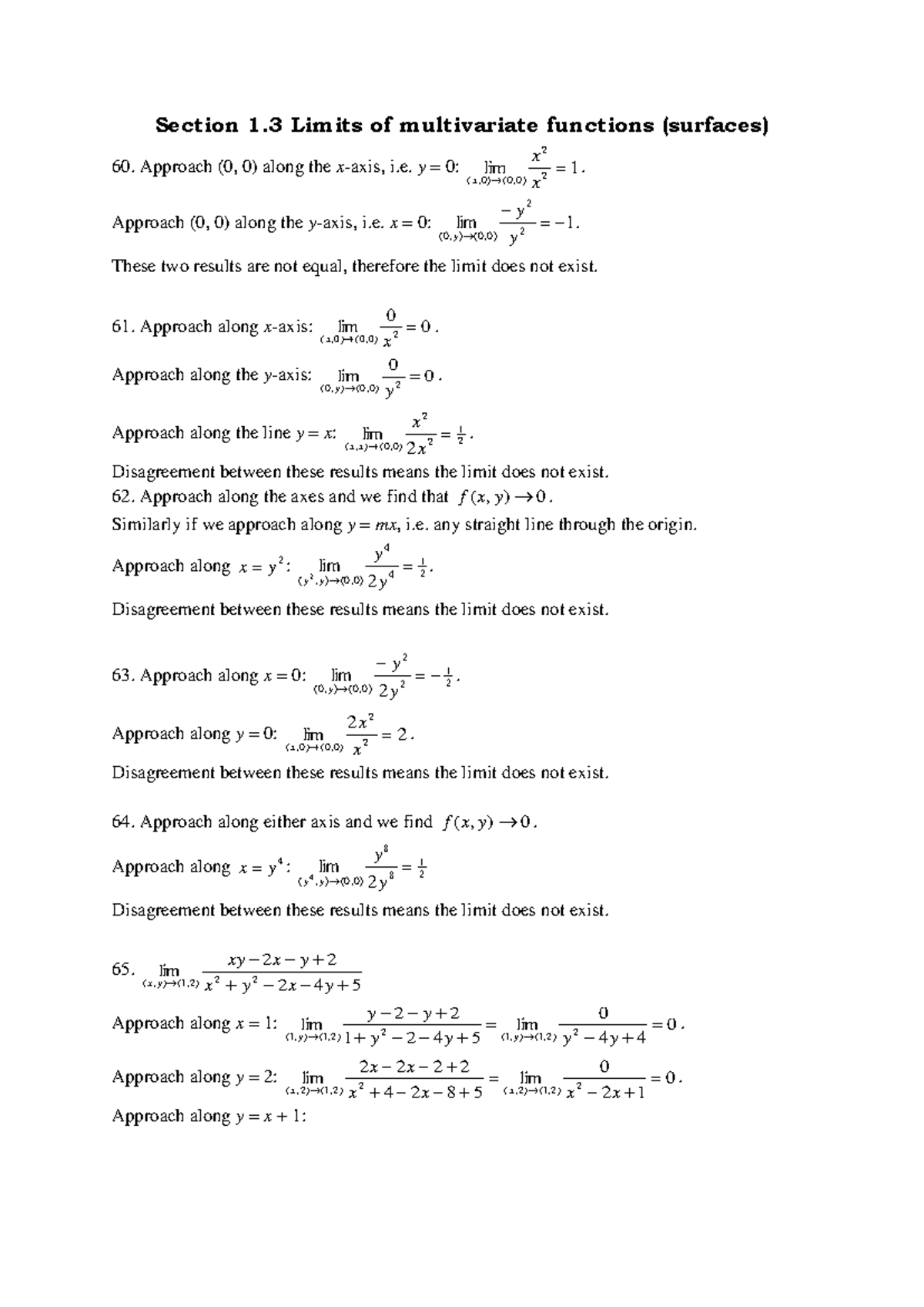Chapter 1.3 Solutions: Limits of Multivariate Functions (Surfaces ...
