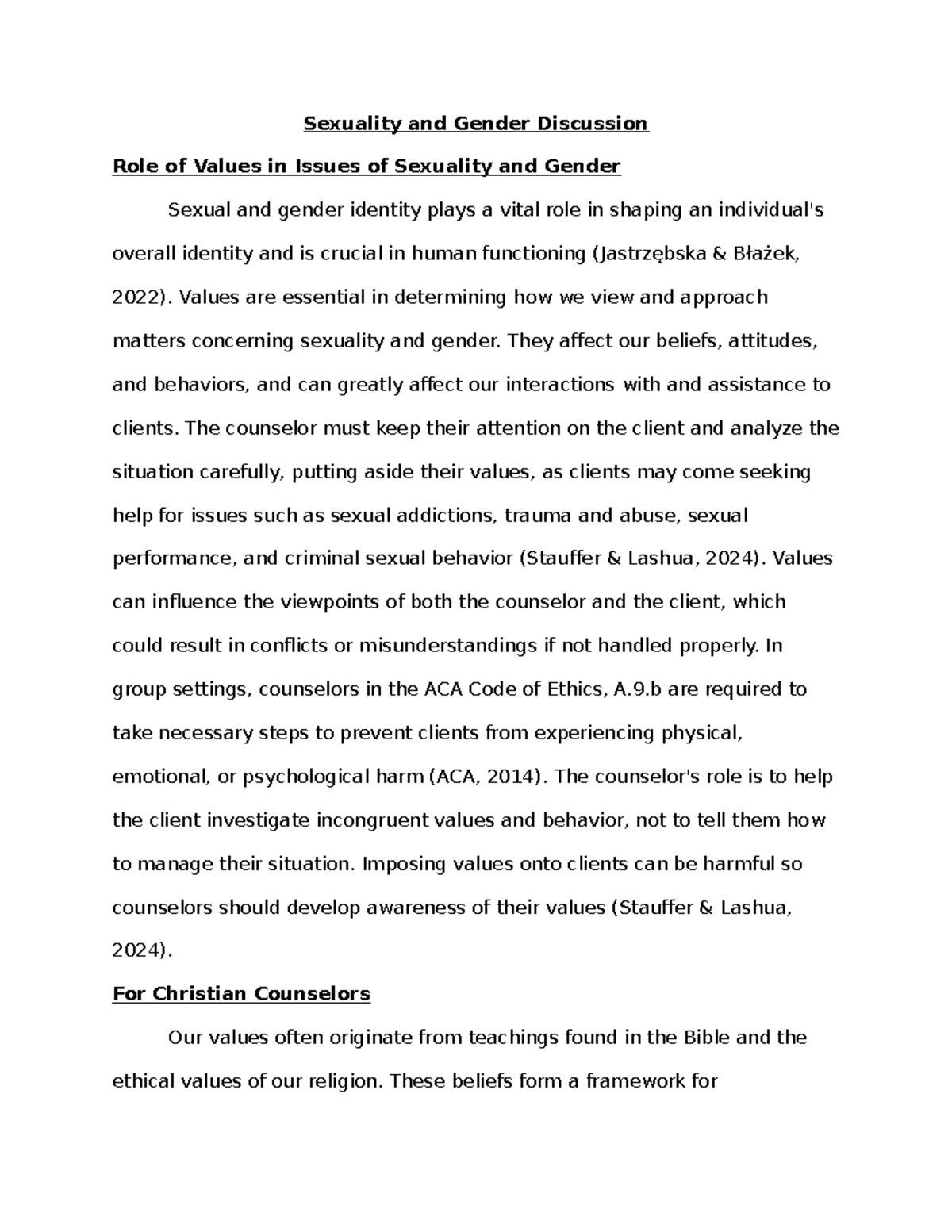 Understanding Values in Sexuality and Gender Issues: A Discussion - Studocu