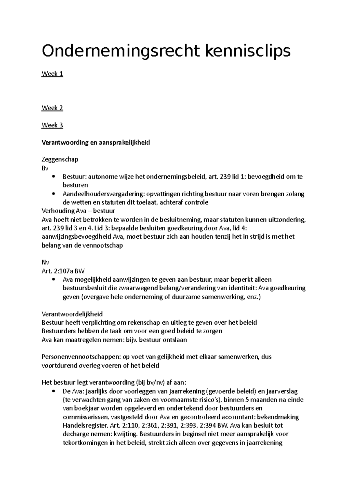 Ondernemingsrecht Kennisclips: Verantwoordelijkheid en Aansprakelijkheid - Studeersnel