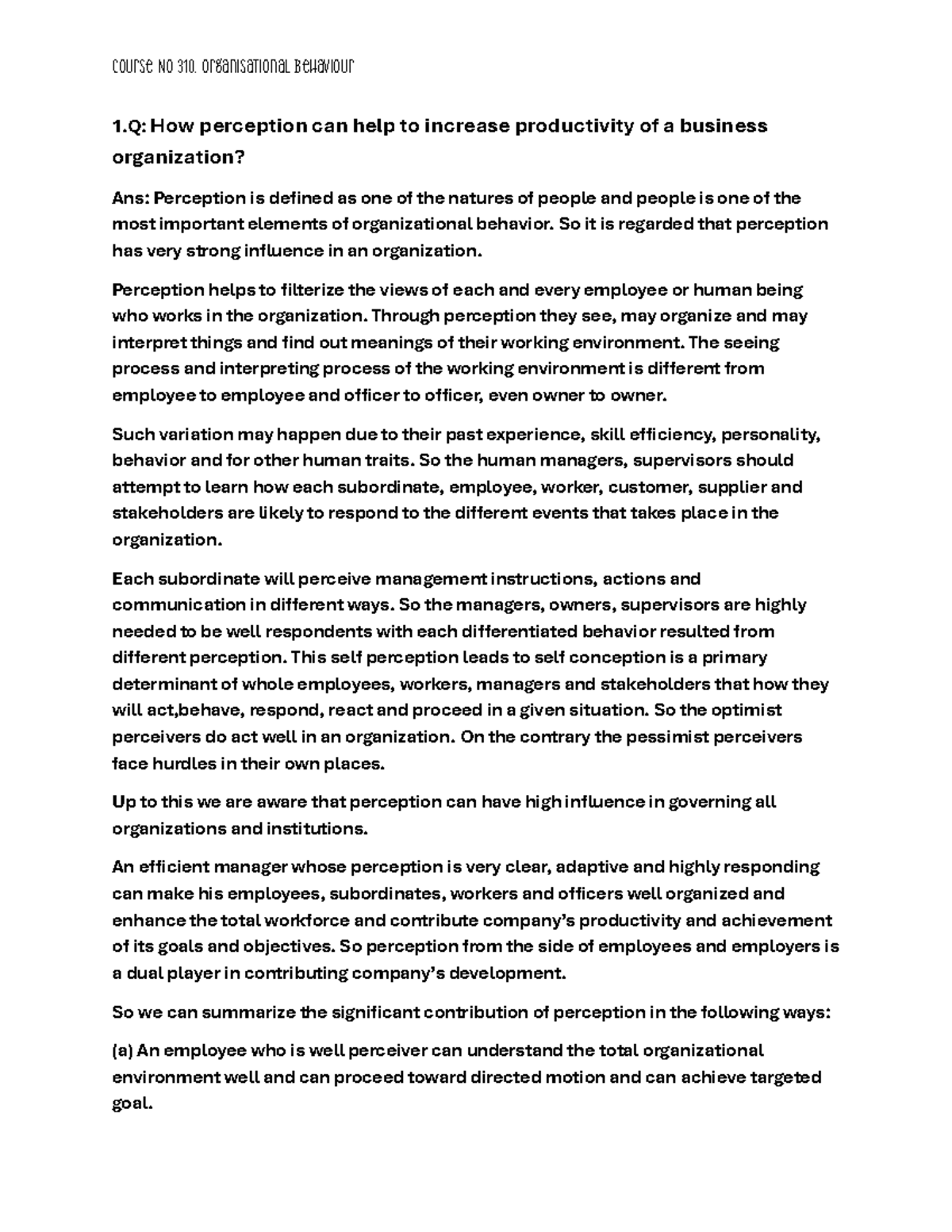 OB 310 - The Role of Perception in Enhancing Organizational ...