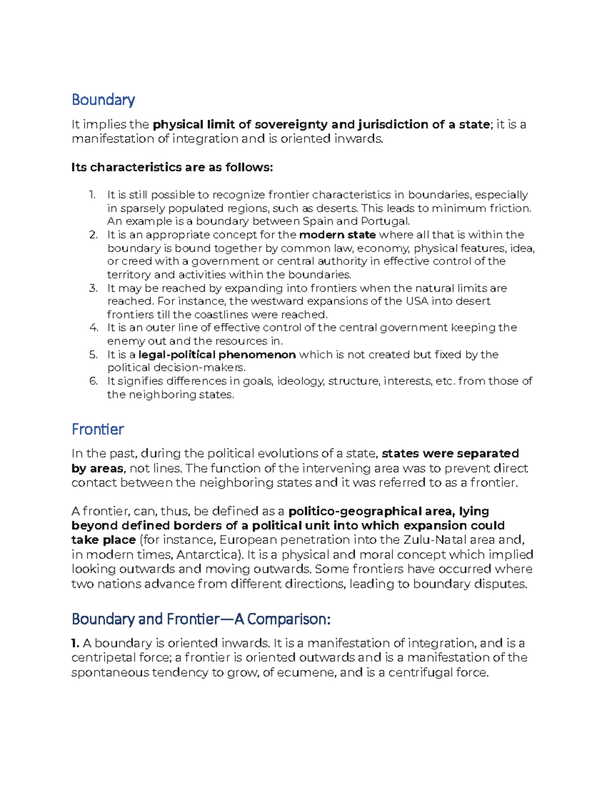 Boundaries and Frontiers: A Comparative Analysis in Geography - Studocu