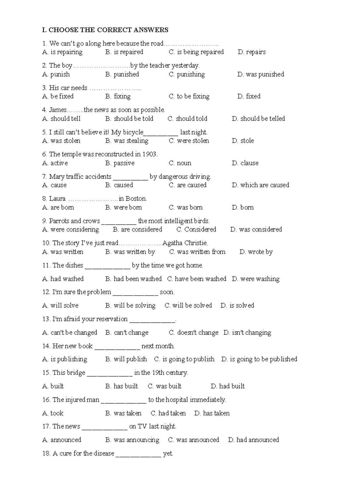 Passive Voice Practice Exercises (ENG 101) - Studocu