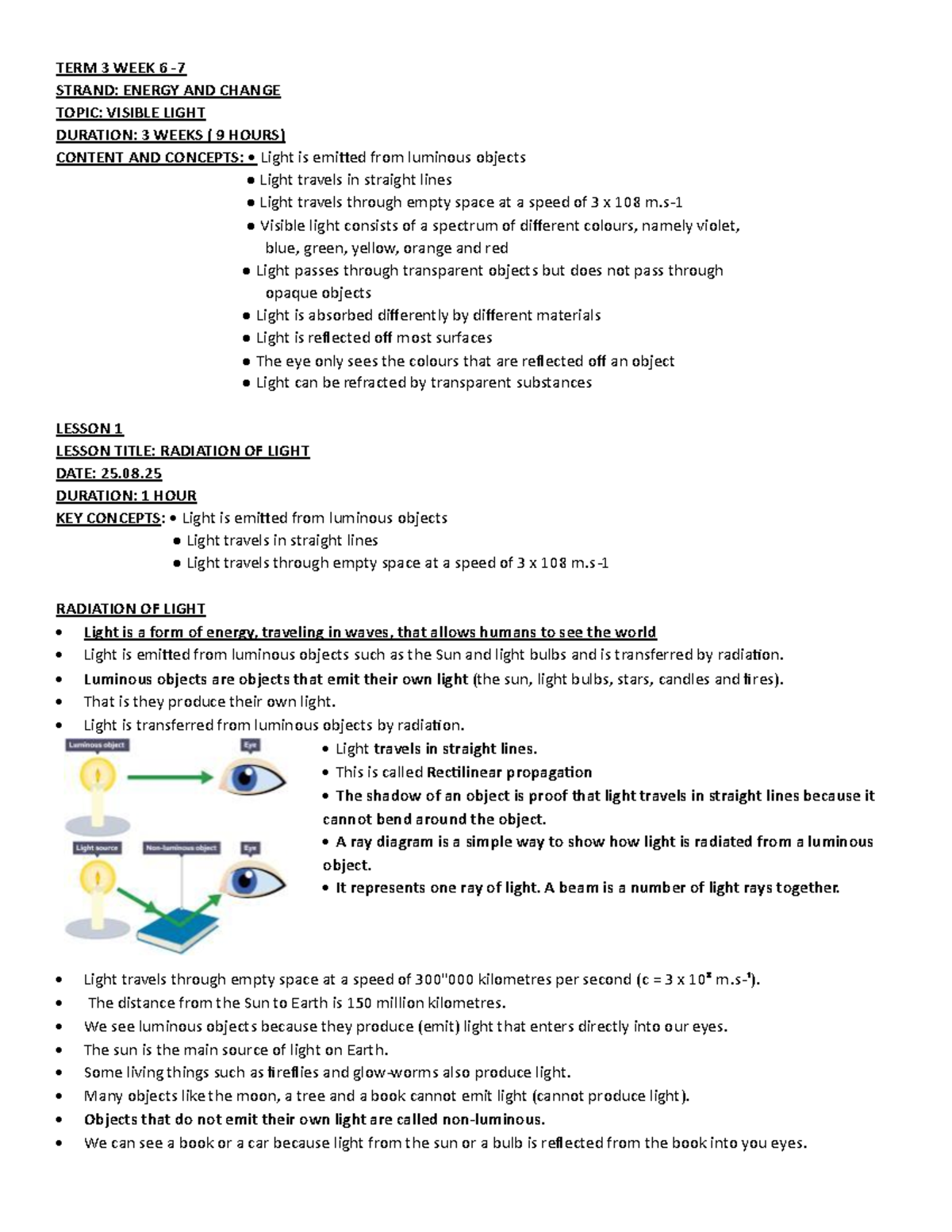 GR8 NS TERM 3 WEEK 6 & 7 - Energy & Change: Visible Light Lessons - Studocu