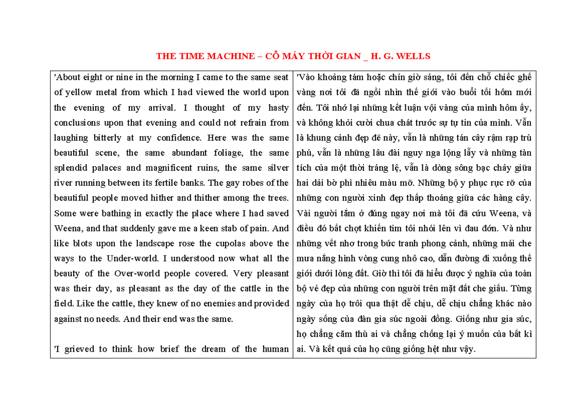 Assignment 23 - The Time Machine by H.G. Wells Analysis - Studocu