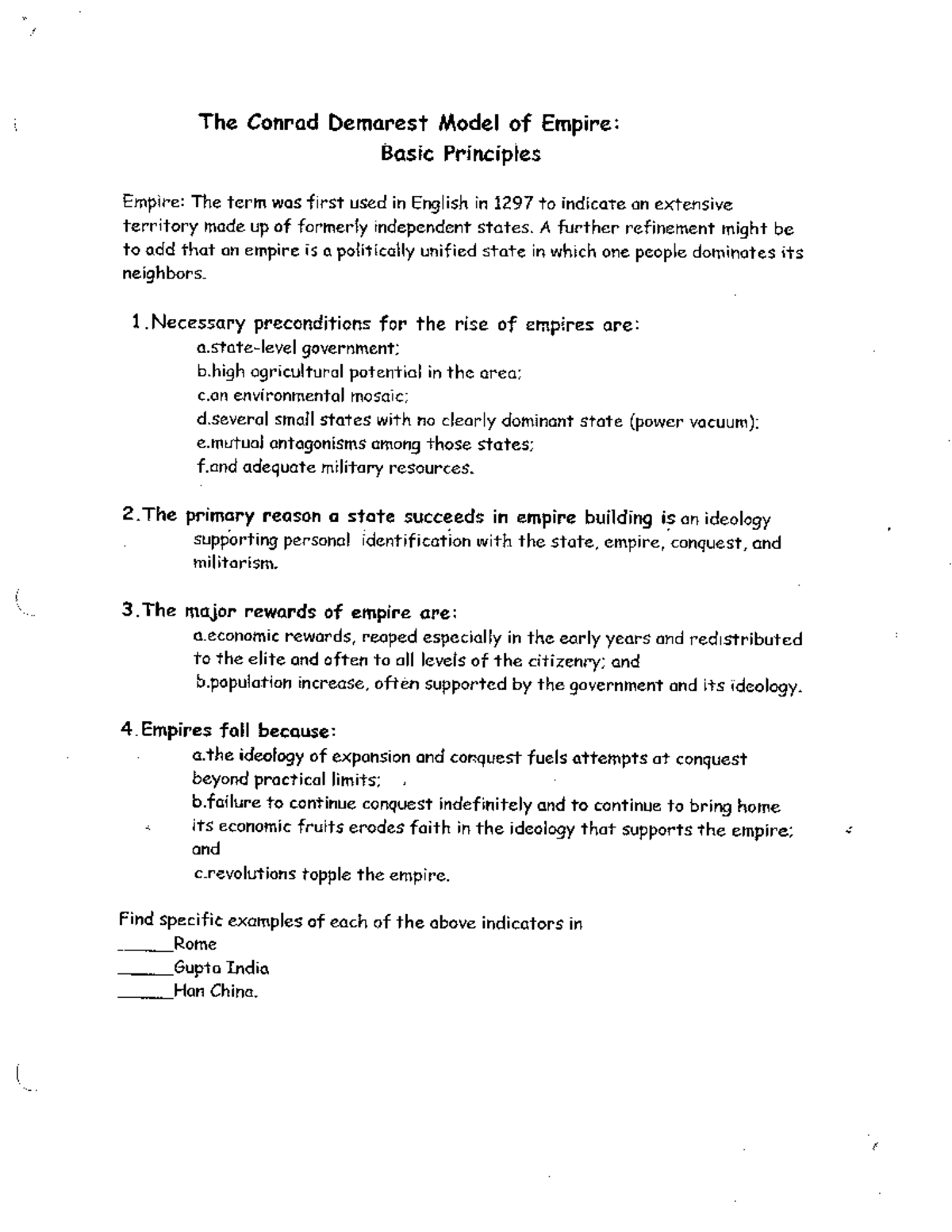 Empires Packet 2020: The Conrad Demarest Model of Empire Analysis for ...