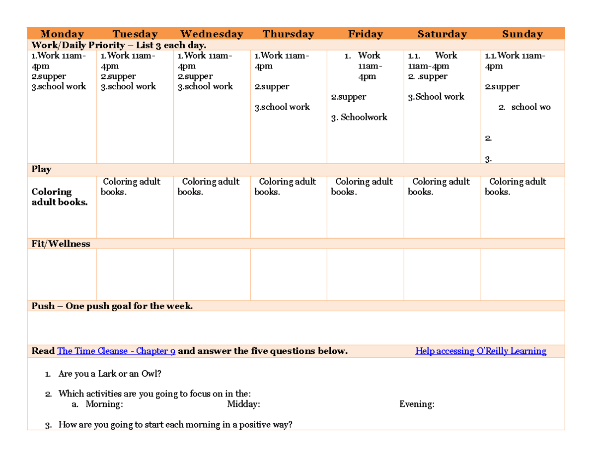 Weekly Plan 1: Daily Priorities & Goals for the Week - Studocu