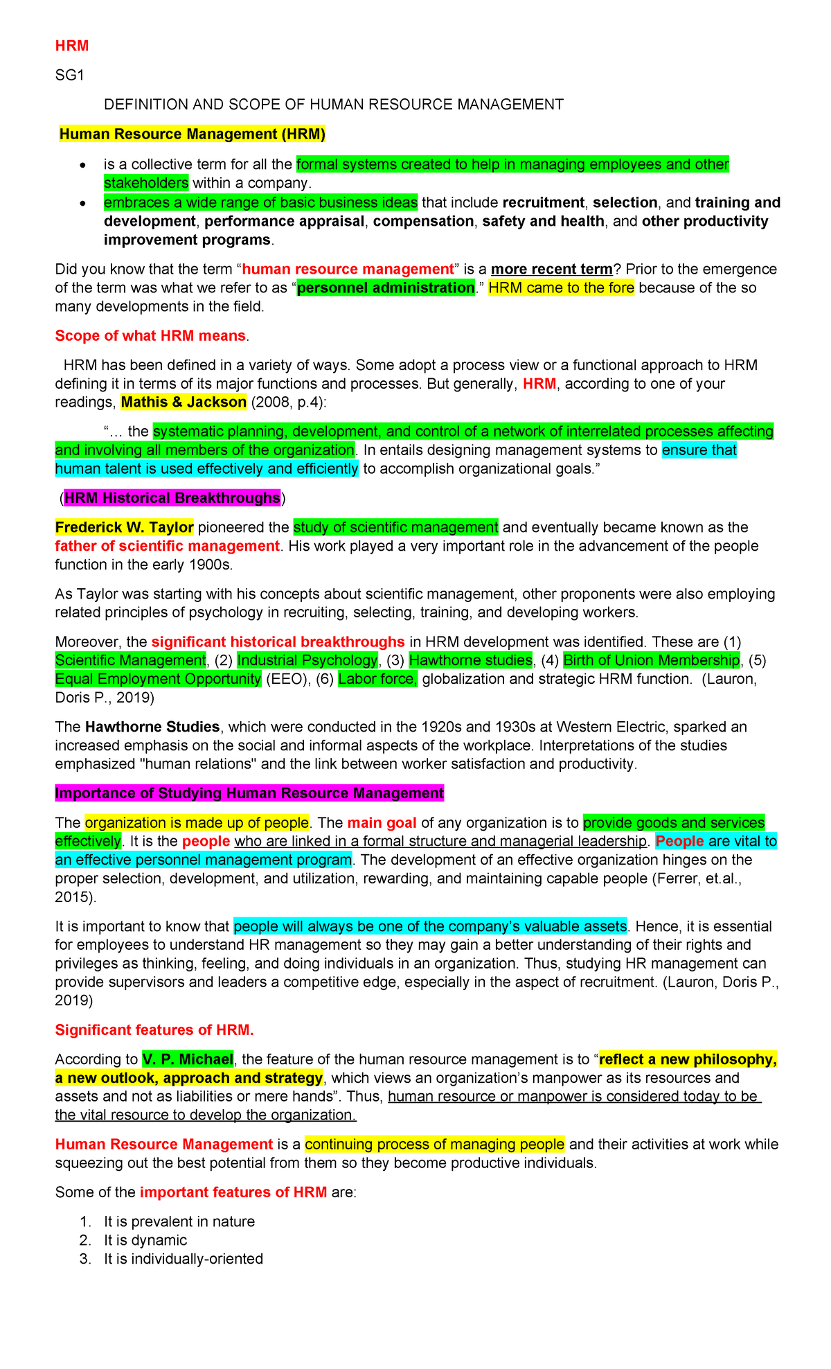 Hrm compress - Dorris Book - HRM SG DEFINITION AND SCOPE OF HUMAN ...