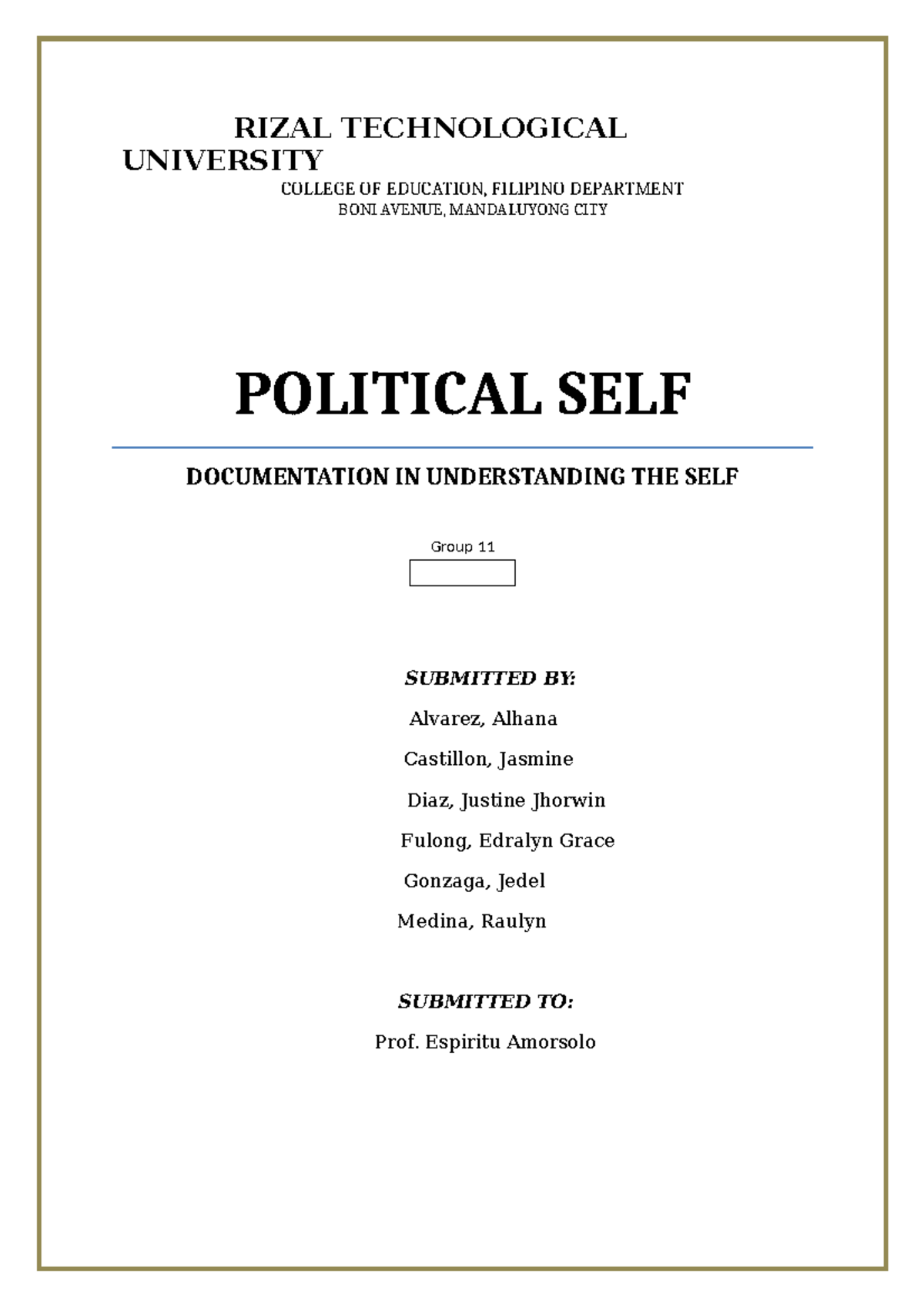 Political Self Activity: Lesson Insights and Group Reflections - Studocu