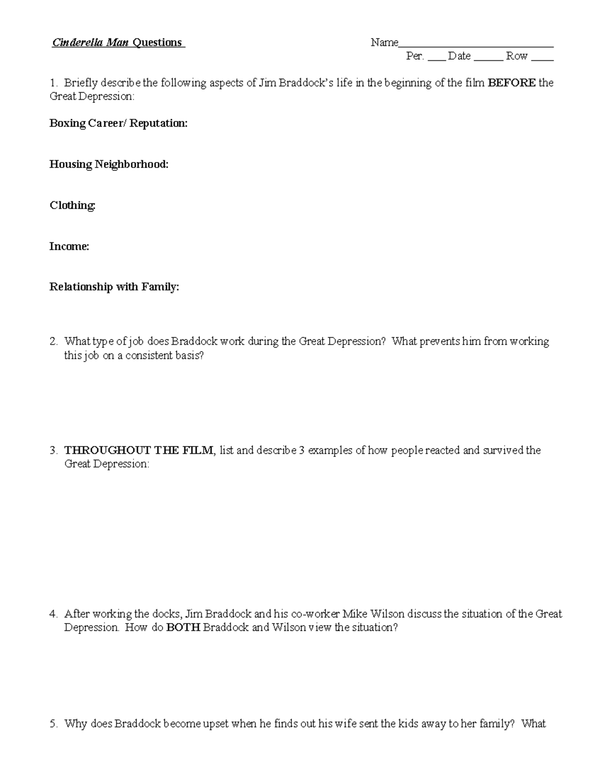 Cinderella Man Film Questions: Analyzing Jim Braddock's Journey - Studocu