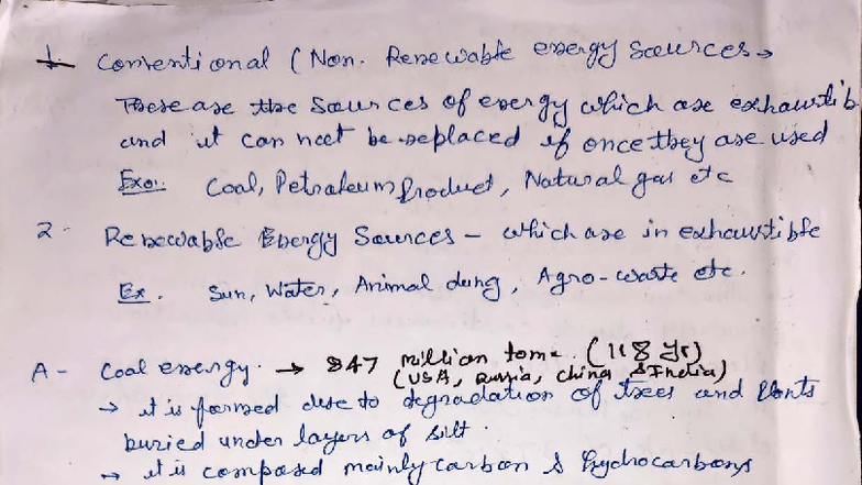 Renewable Energy Sources: Unit 1 Notes (Non-Renewable & Renewable ...