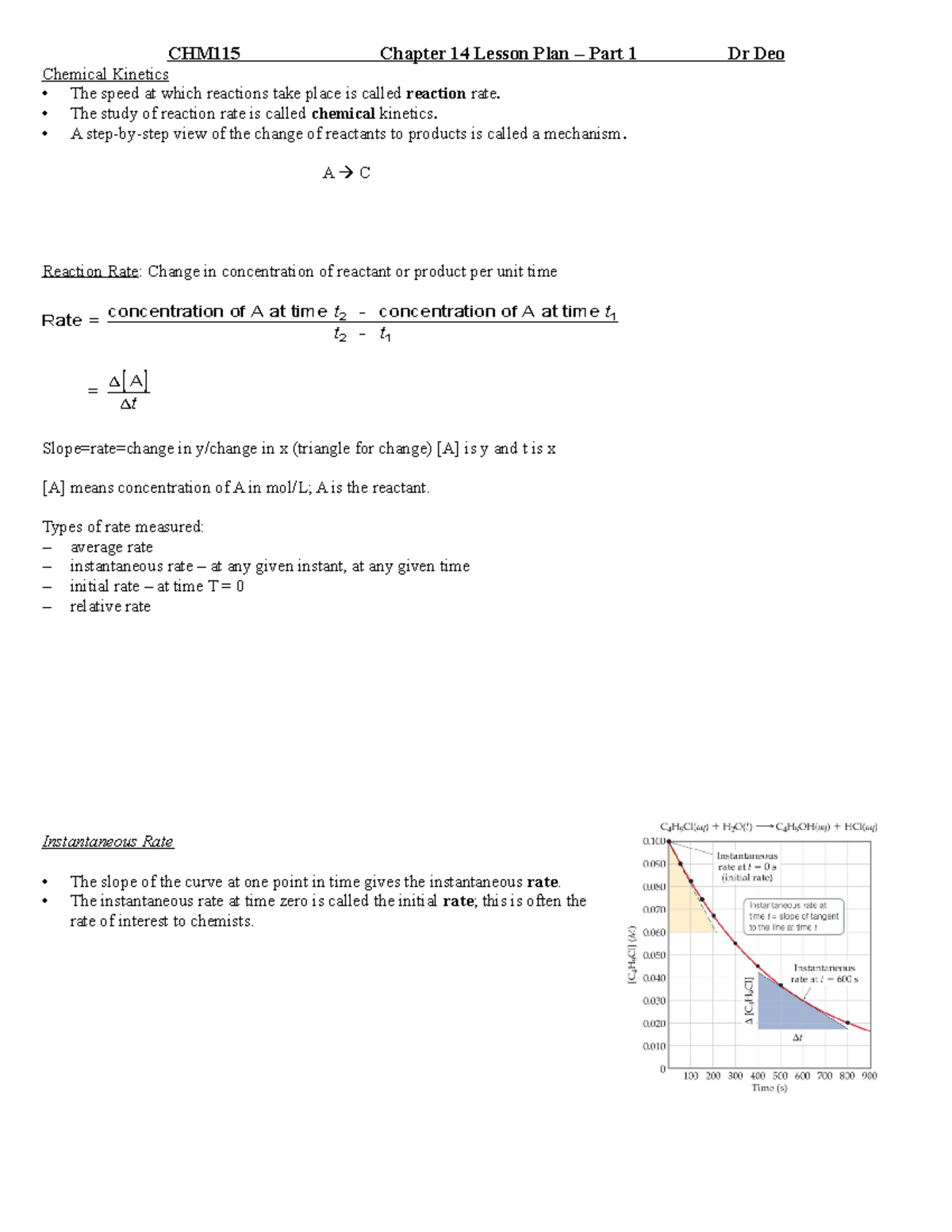 Ch 14 Lesson Plan FA2023 - CHM115 Chapter 14 Lesson Plan – Part 1 Dr ...