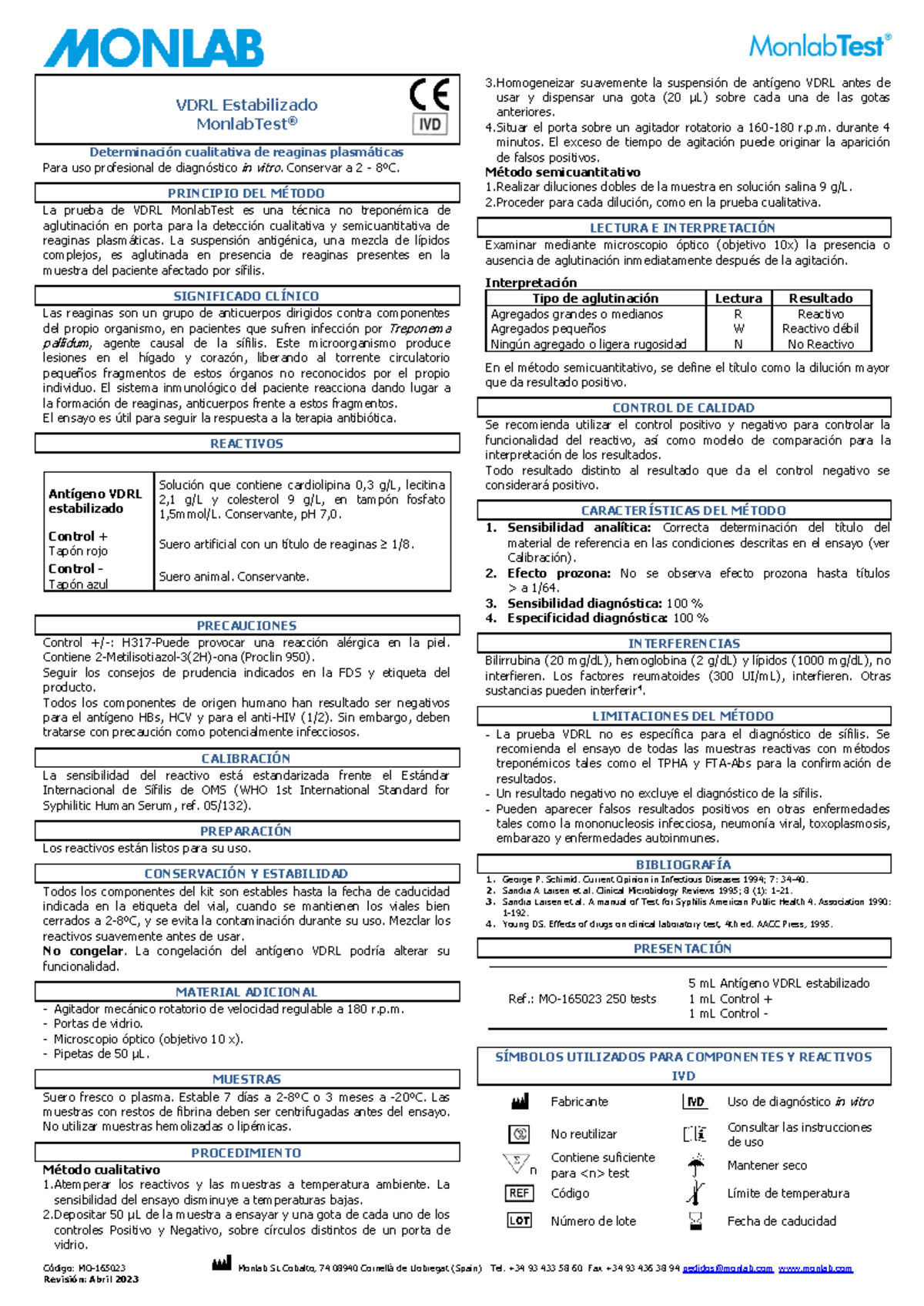 Instrucciones de Uso: Prueba VDRL Monlab Test (IFU) - Studocu